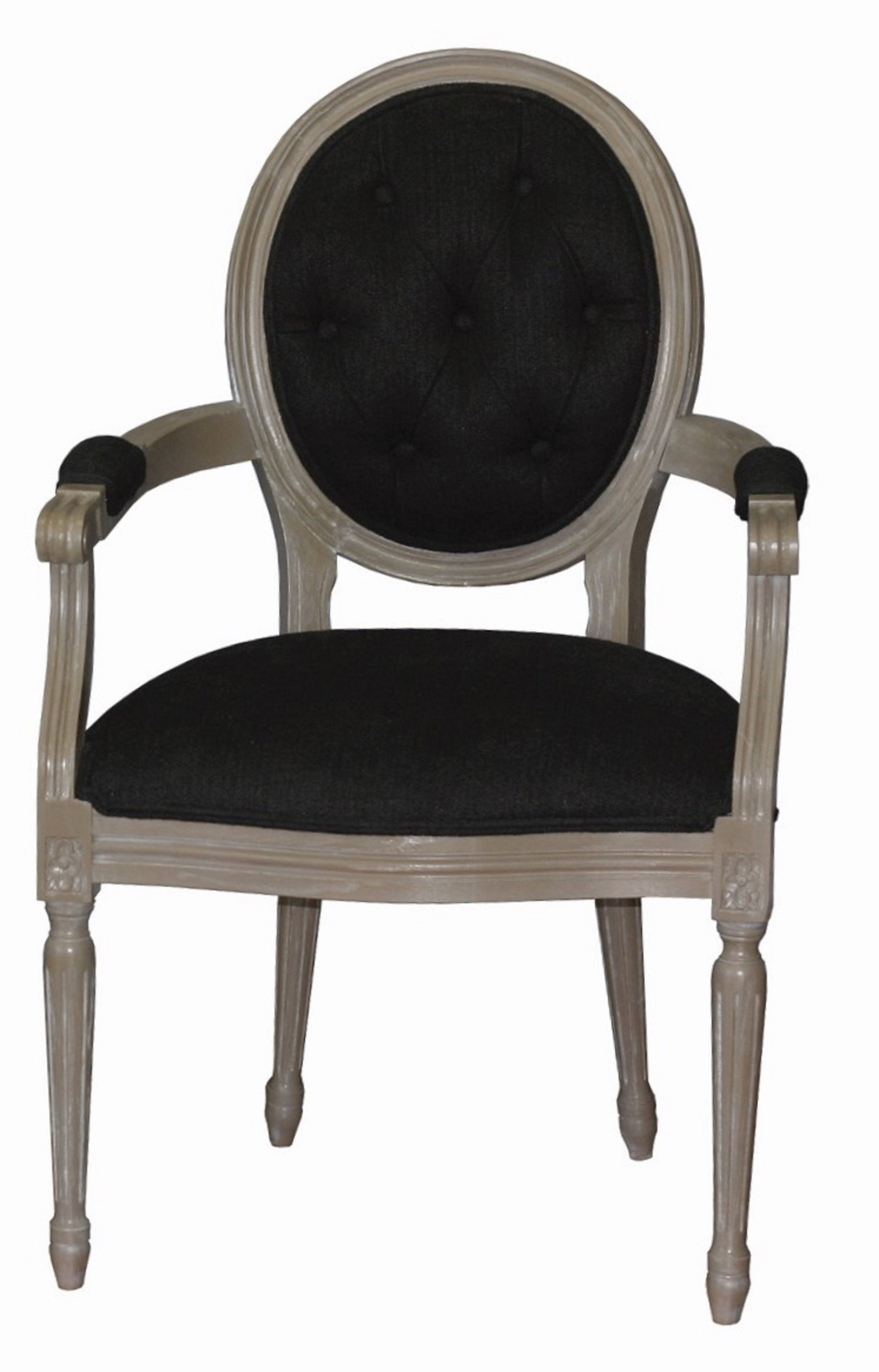 One Allium Way Leonora Linen Upholstered Arm Chair in Black/Off White ...