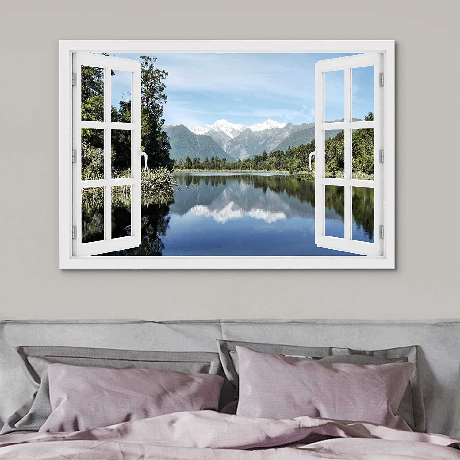IDEA4WALL Canvas Print Wall Art Window View Summer Mountain Forest Lake ...