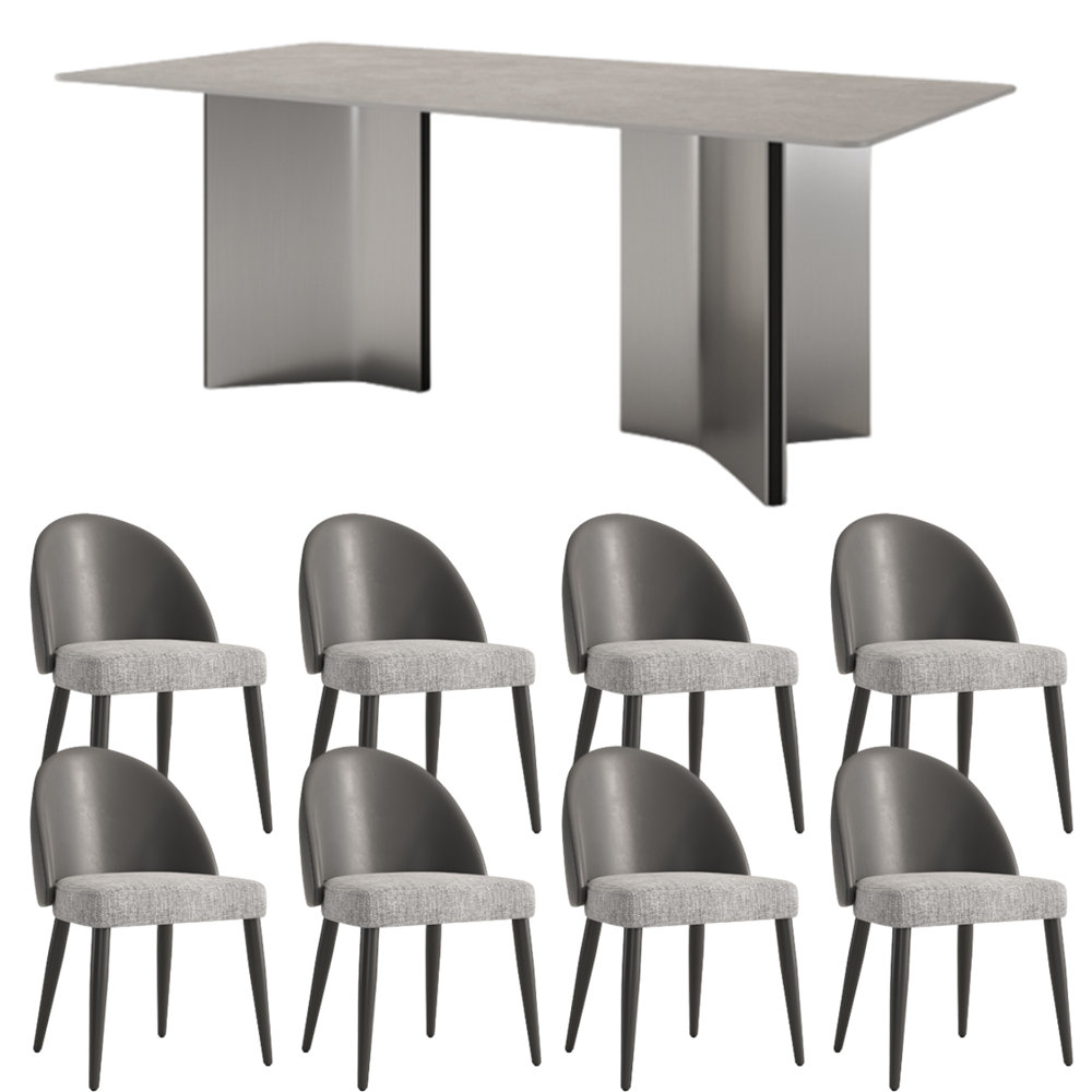 Greyleigh Stainless Steel Rock Plate Dining Table Chair Set Rectangular ...
