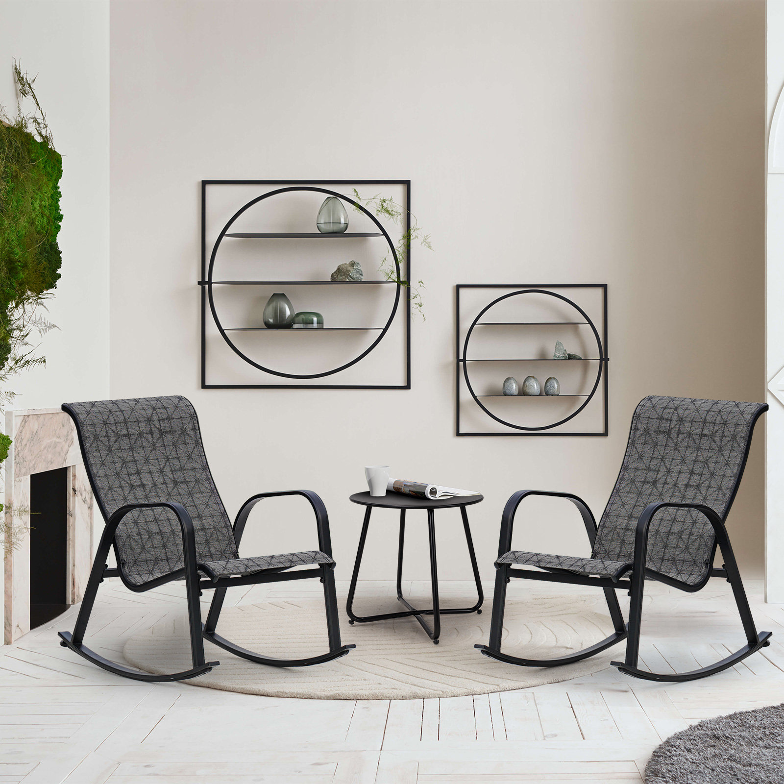 Red Barrel Studio® Outdoor PVC-Coated Polyester Patio Rocking Chair Set ...