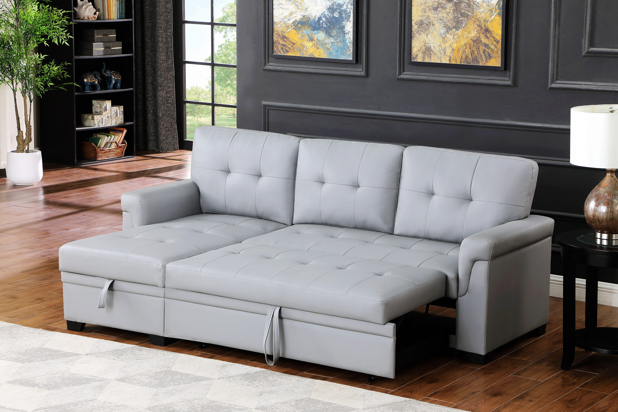 Latitude Run® Lynum 83.5" Vegan Leather Sectional Sofa Bed with ...