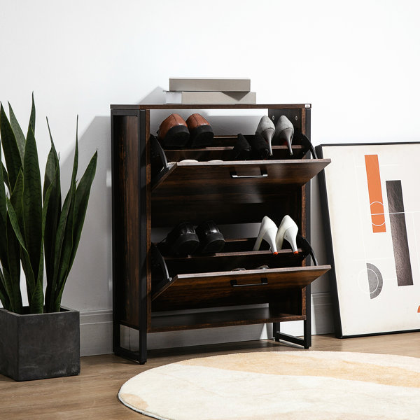 17 Stories Rustic Brown Shoe Storage, 12 Pairs - Industrial Cabinet ...