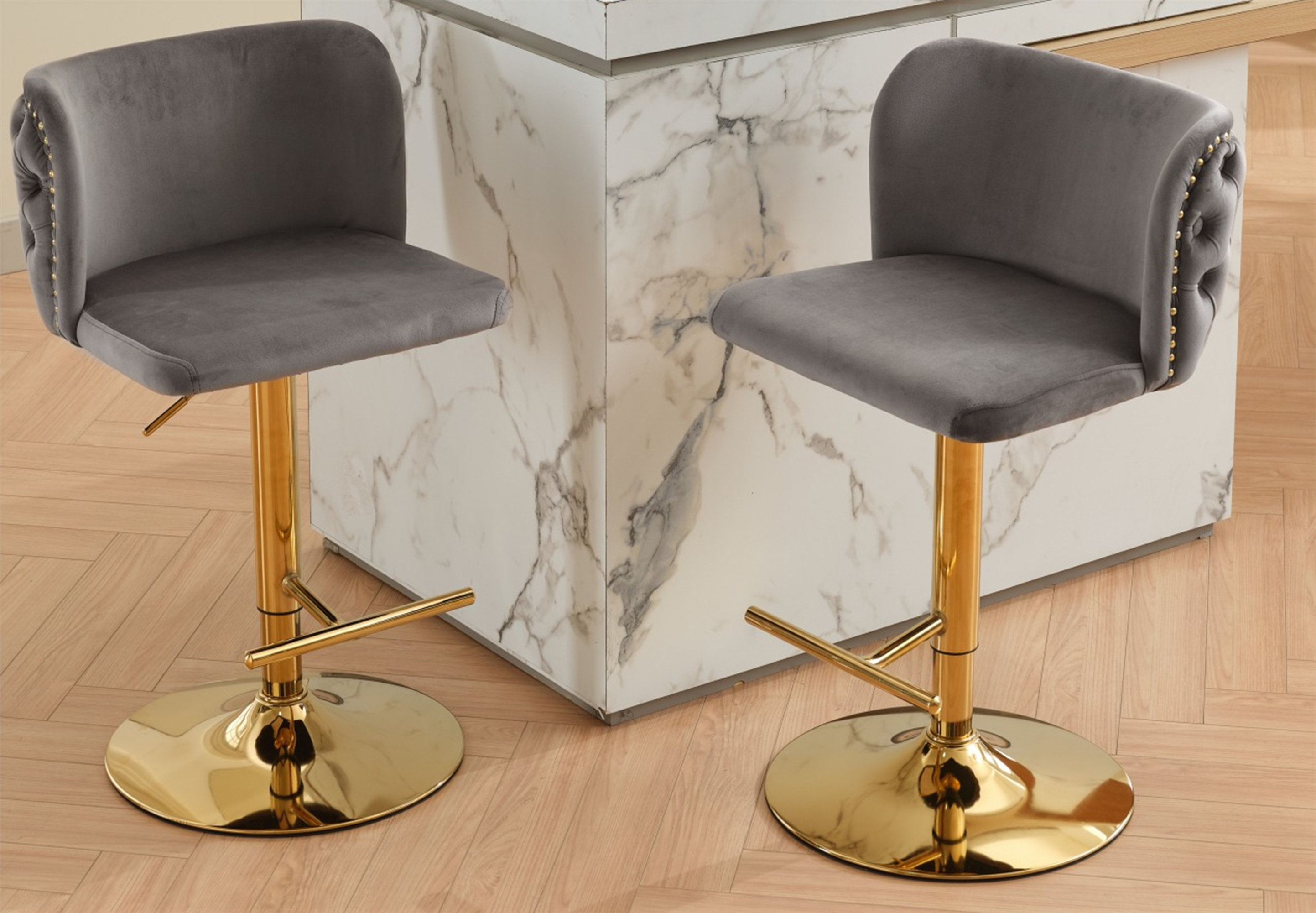 House of Hampton® Swivel Adjustable Height Bar Stools, Velvet ...