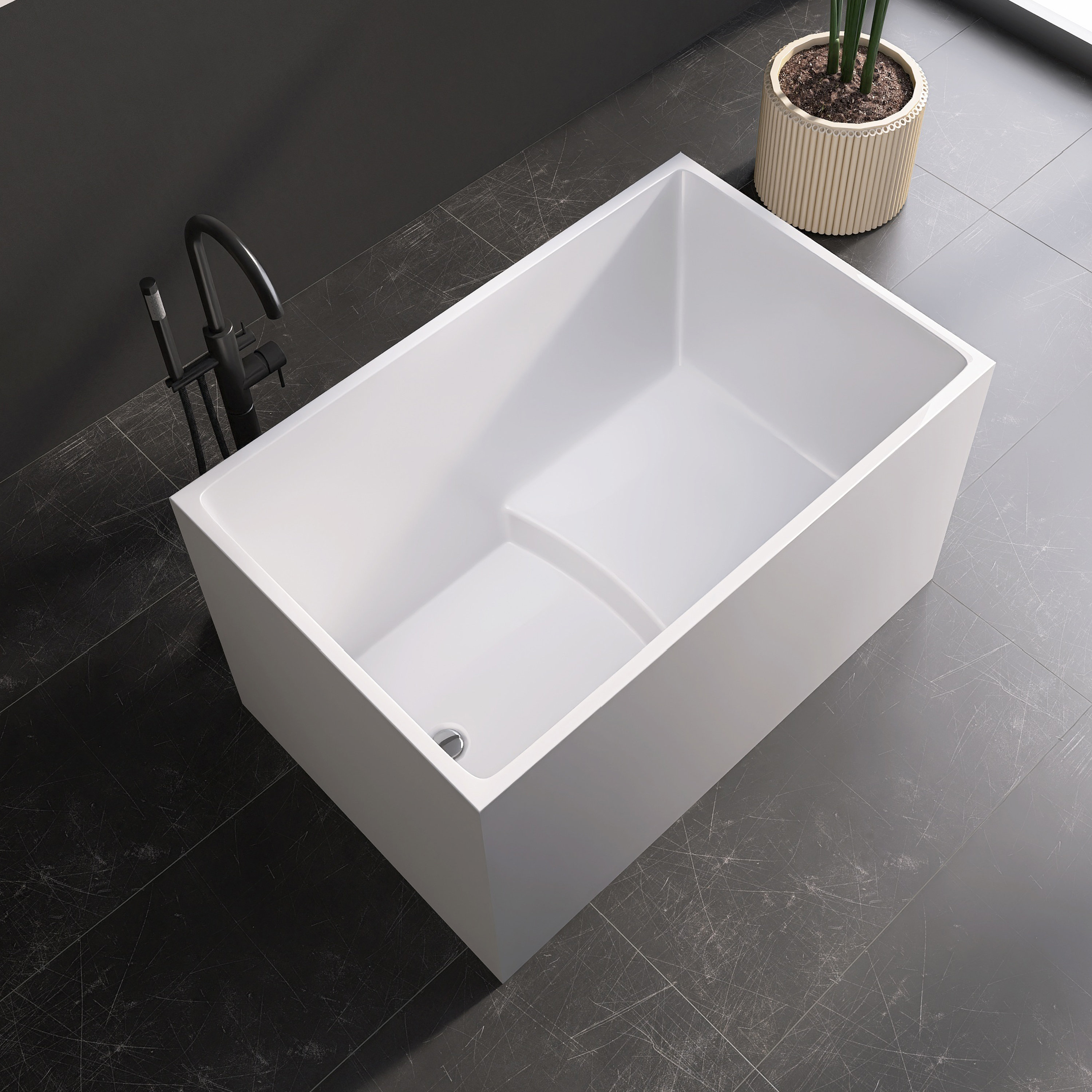 MEDUNJESS 43'' Freestanding Soaking Bathtub With Seat Acrylic ...