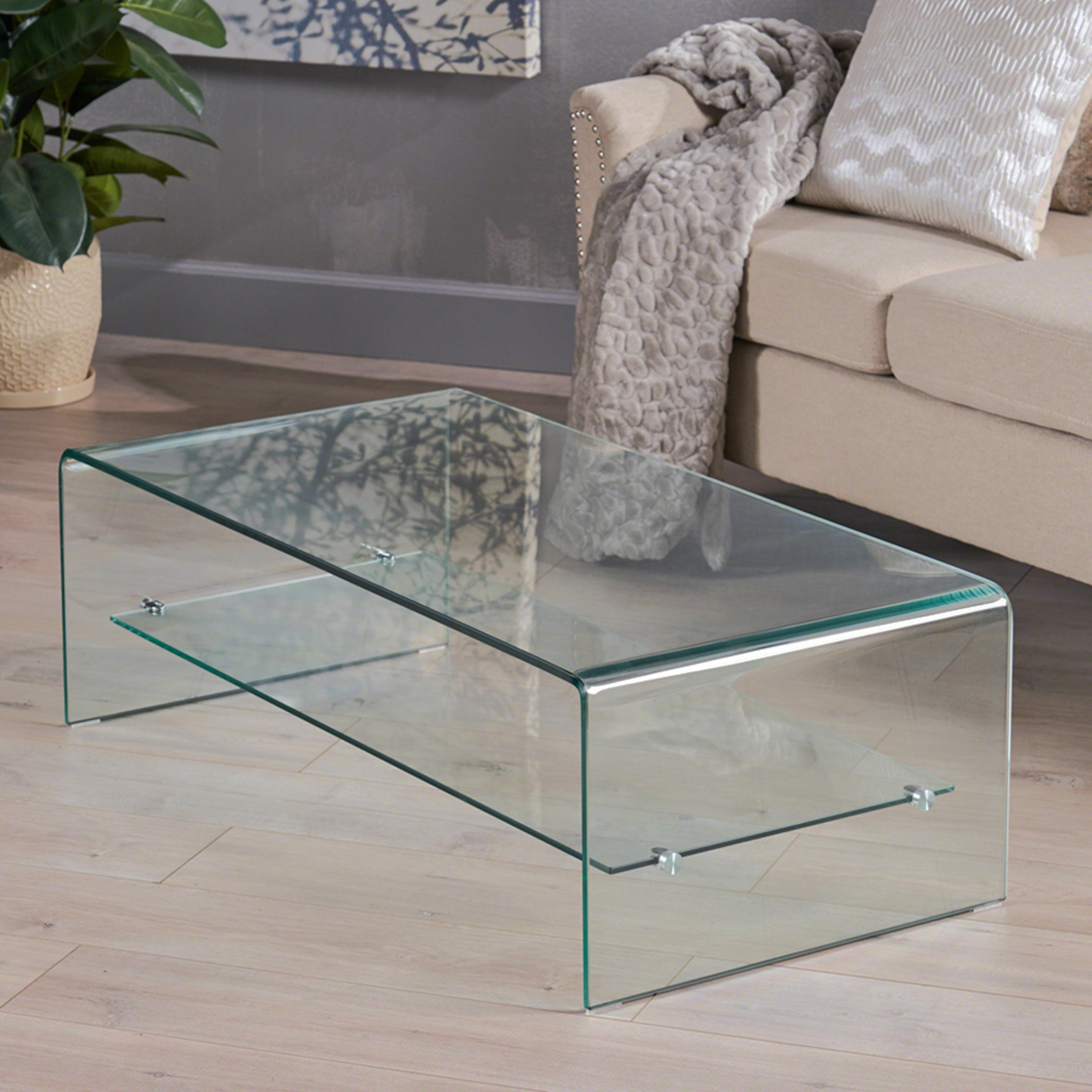 George Oliver Ramona Glass Coffee Table W/Shelf - Wayfair Canada