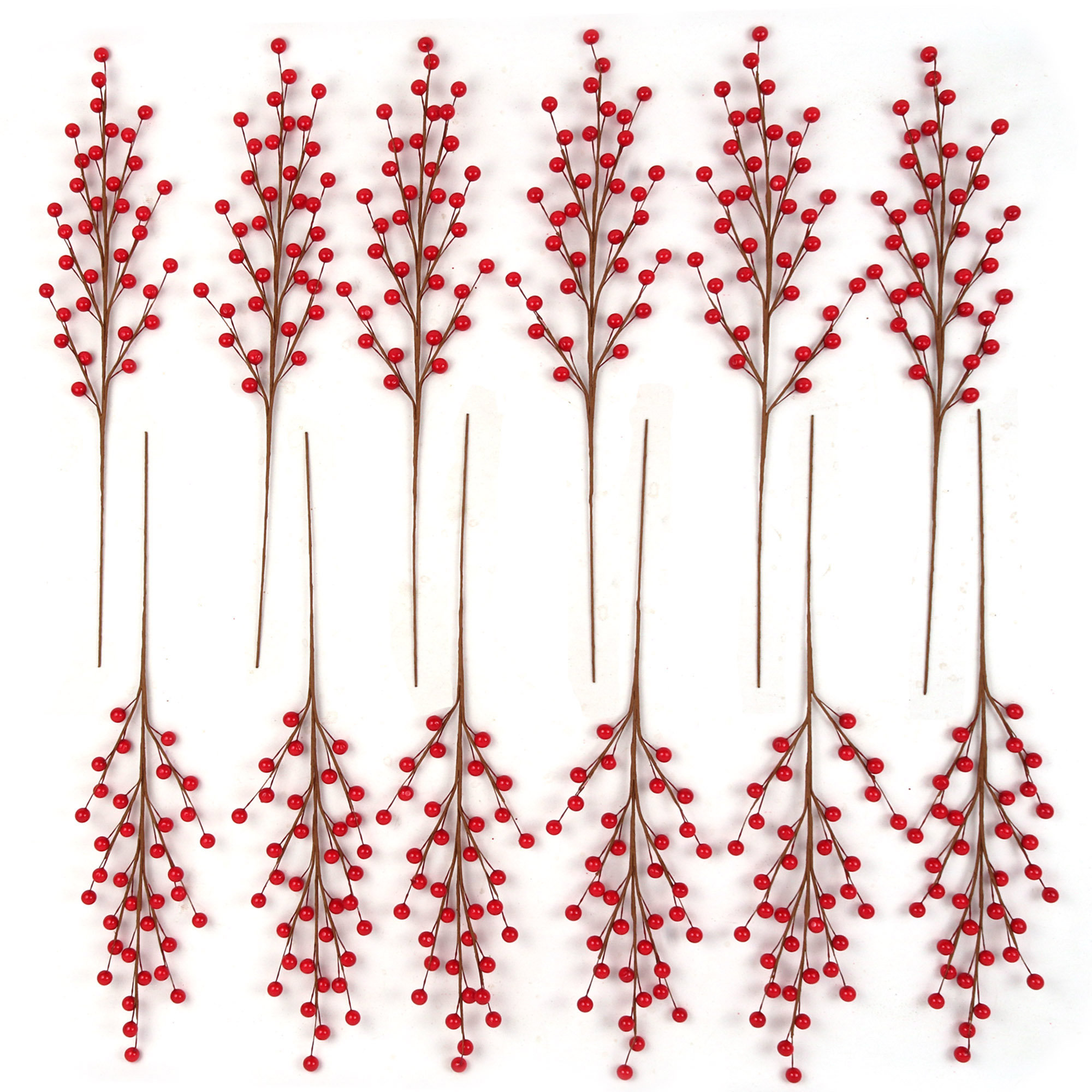Charlton Home® 17" Red Berry Spray (24 Stems) - Festive Christmas Decor ...