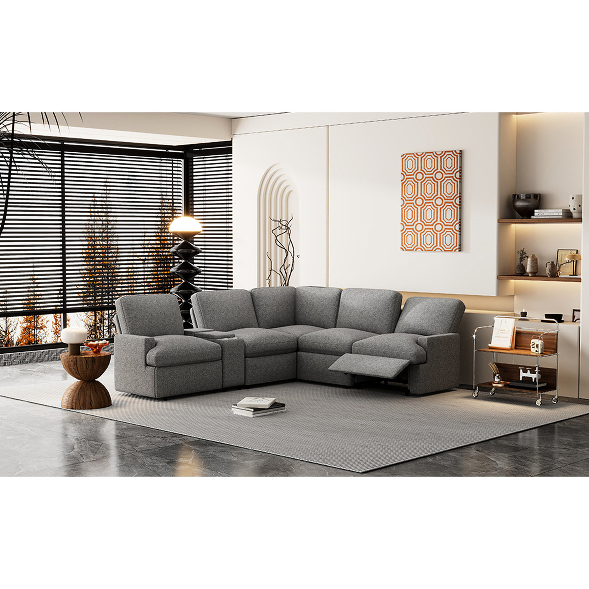 Latitude Run® 104'' Reclining Sectional With Storage Box, Cup Holders ...