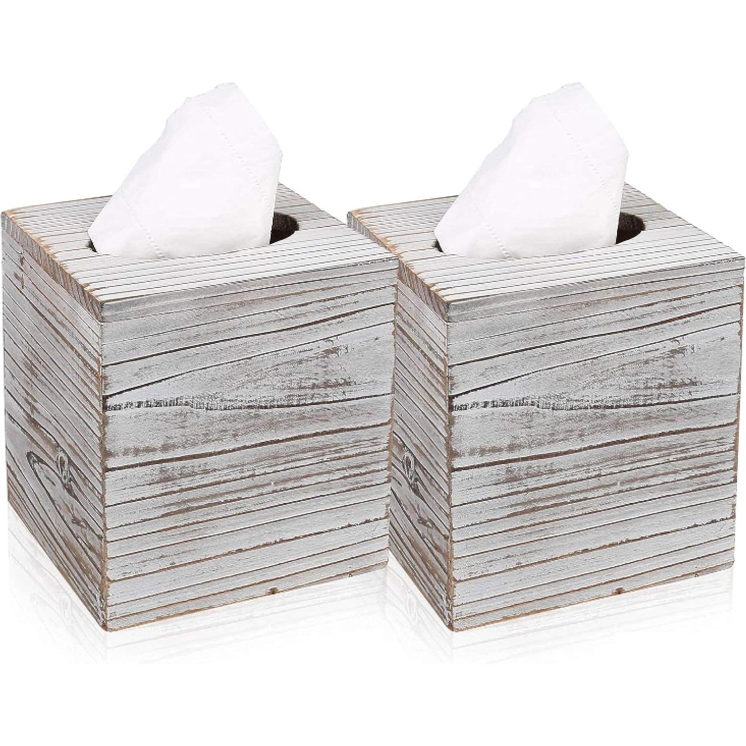 Millwood Pines White Barnwood Tissue Box Cover: 2 Pack Tissue Box ...