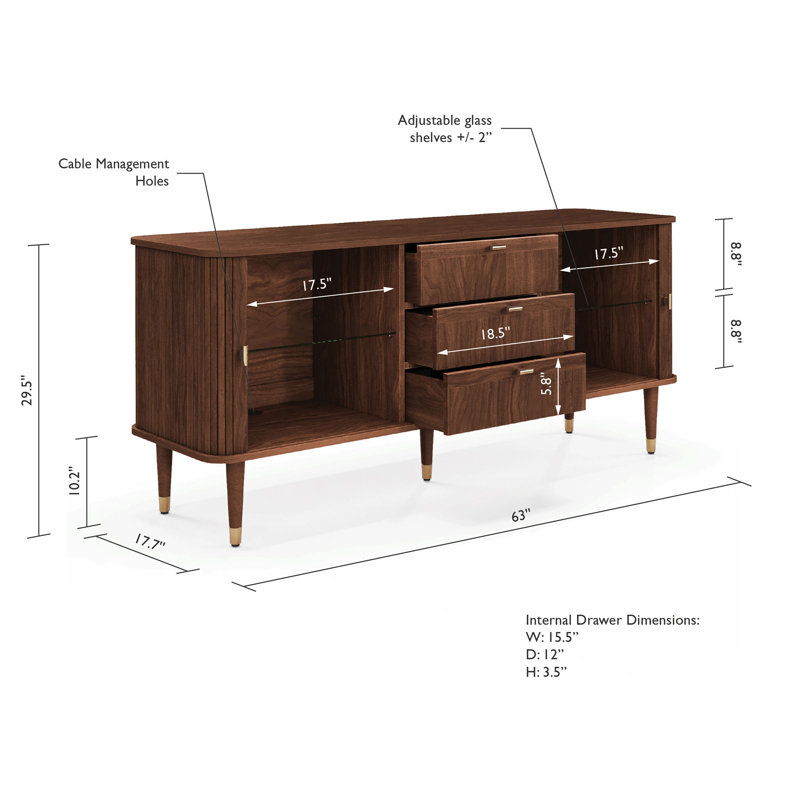 Corrigan Studio Mandea 63" Wood Sideboard with 3 Drawer Mid Century ...