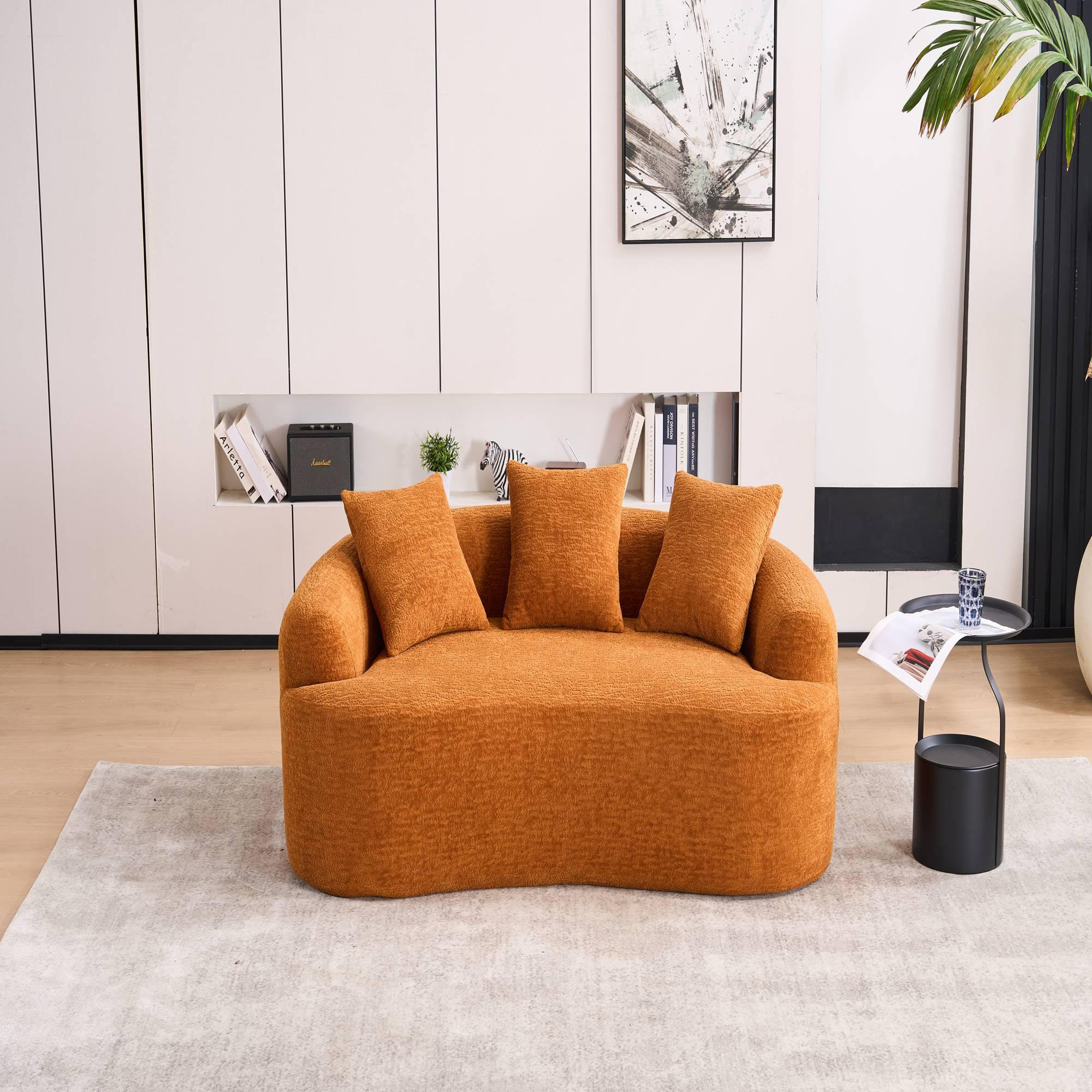 George Oliver LY-025S Loveseat Sofa with Wood Grain Chenille Fabric ...