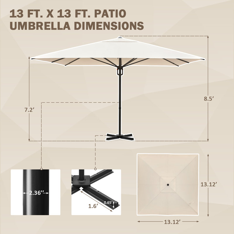 EROMMY 13' Lighted Market Umbrella, Square Steel Patio Umbrella ...