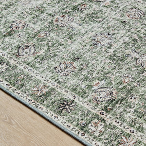 Bungalow Rose Machine Washable Performance Indoor Green Area Rug ...