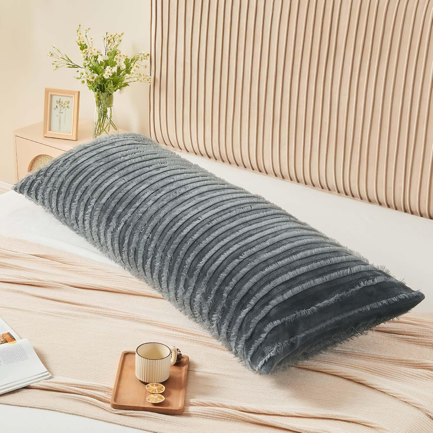 TIMULY Soft Boho Fluffy Body Pillow Cover 20x54" - Cozy Plush Fleece ...