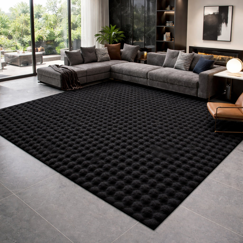 Norden Home Modern Black Bubble Texture Rug Soft Plush Geometric Indoor ...