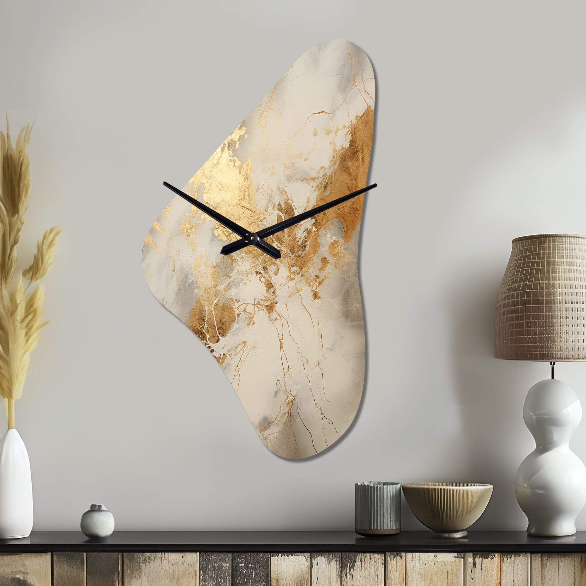 East Urban Home Yezan Beige And Gold Marble Lightning III - Abstract ...