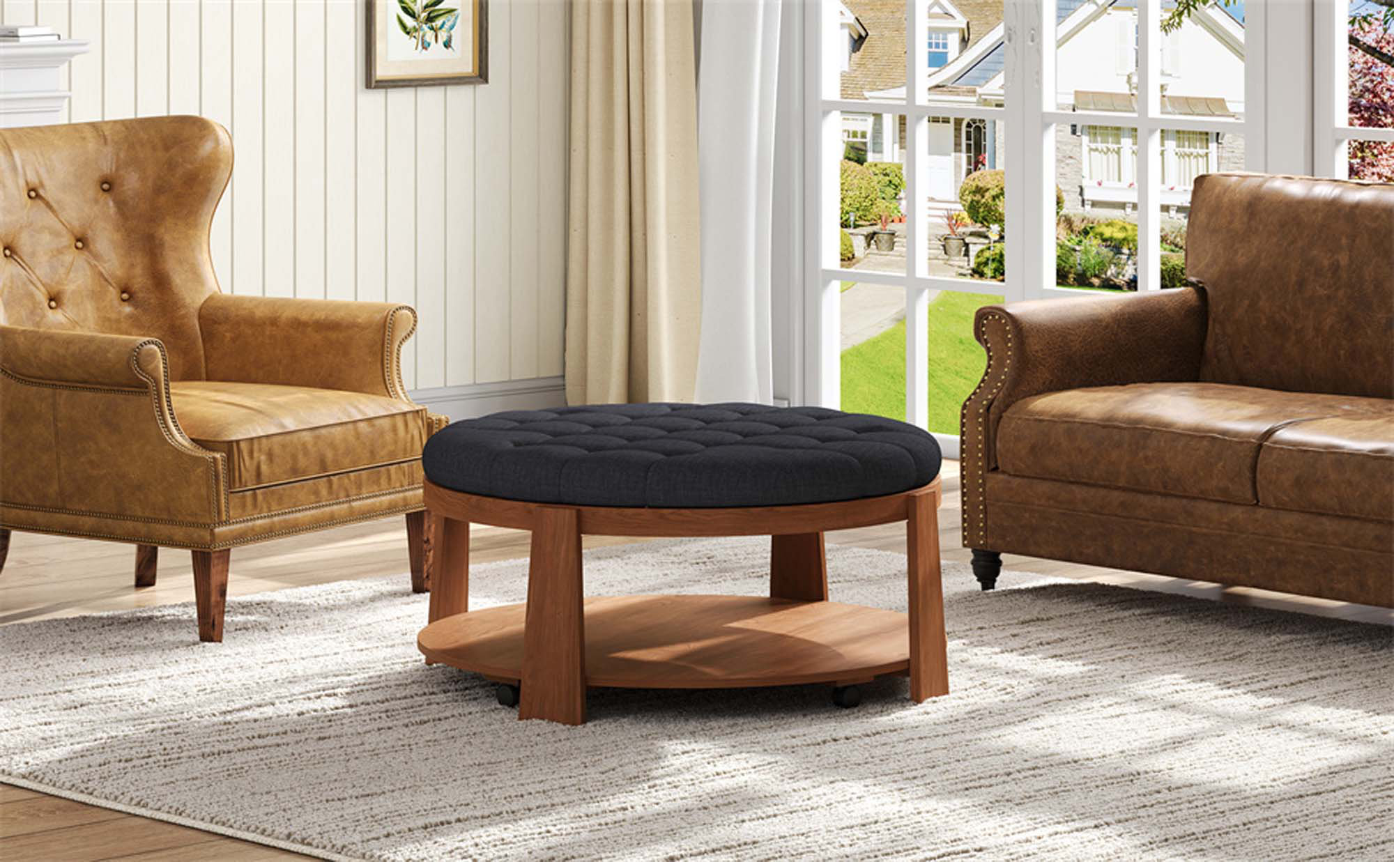 Latitude Run® Modern Large Round Ottoman Coffee Table 2-Tier Oversized ...