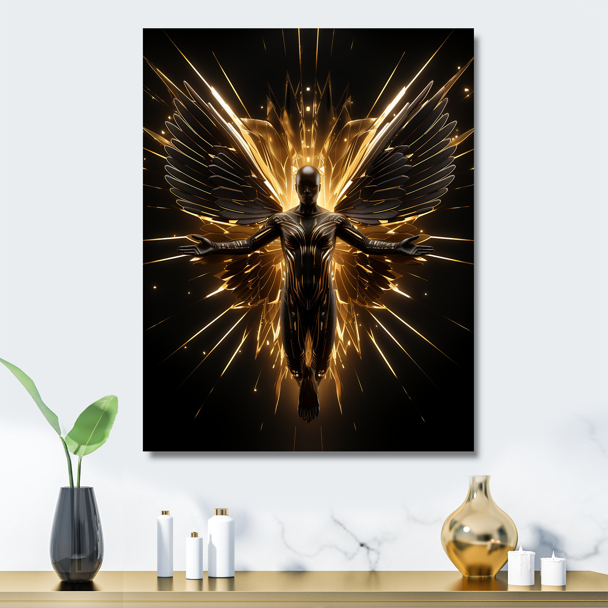 Mercer41 Yellow Dark Fantasy Angel Warrior - Fantasy Metal Wall Art ...