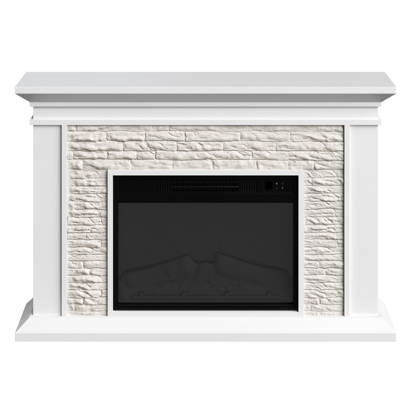 Symple Stuff Electric Fireplace with Mantel - White Freestanding Heater ...