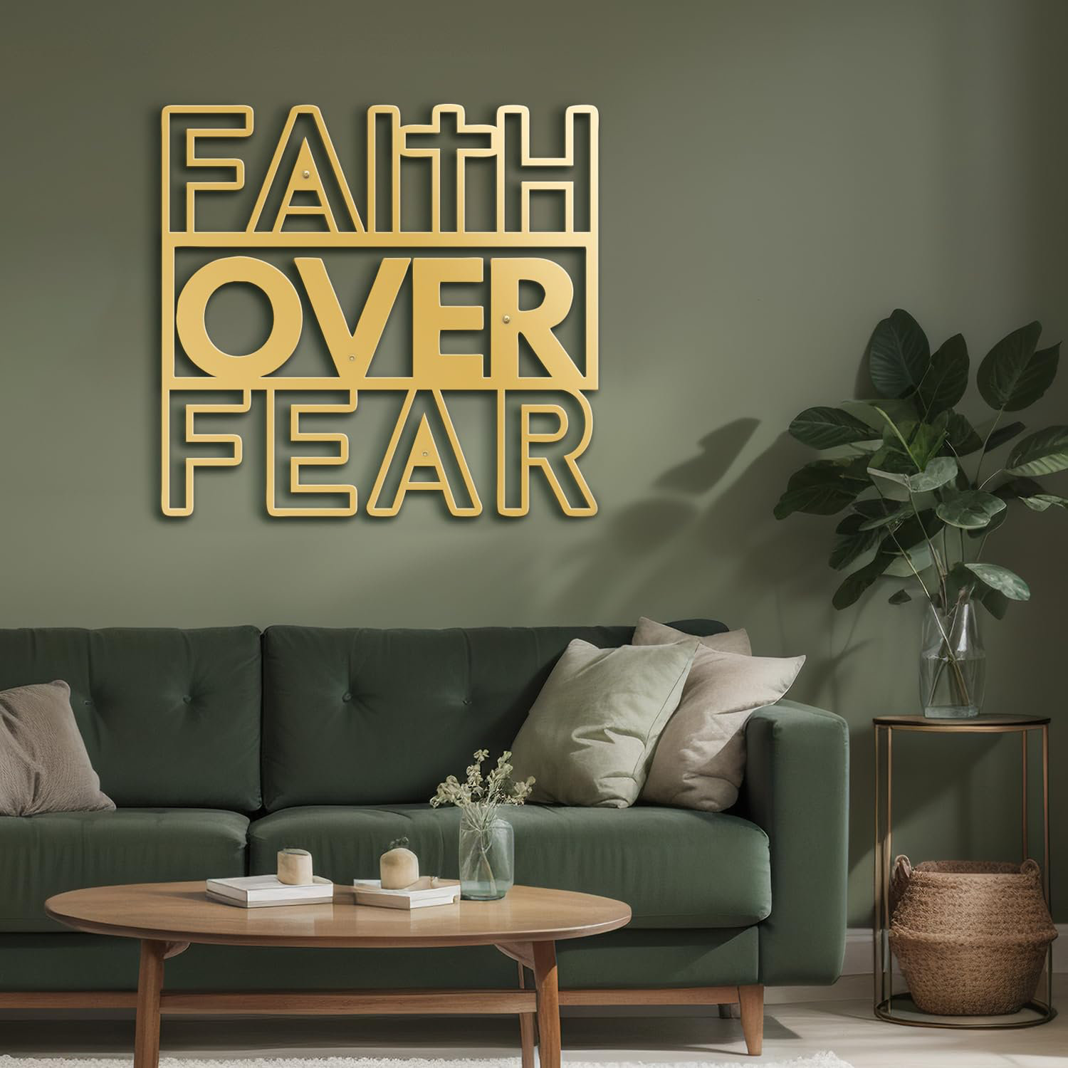 SIGNLEADER Faith Over Fear - Black Gold Text Inspirational Metal Wall ...