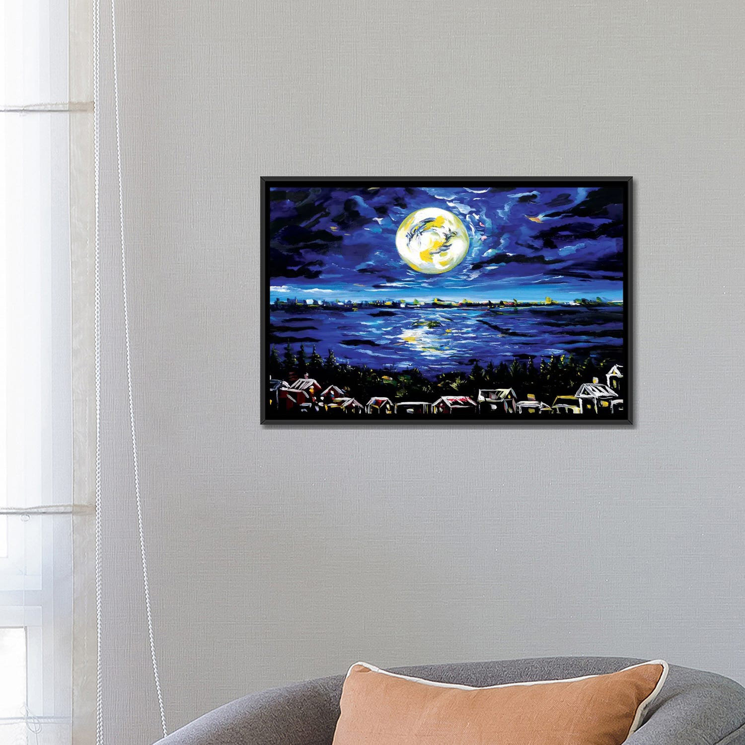 East Urban Home Moon Landscape Painting Print on Wrapped Canvas ...