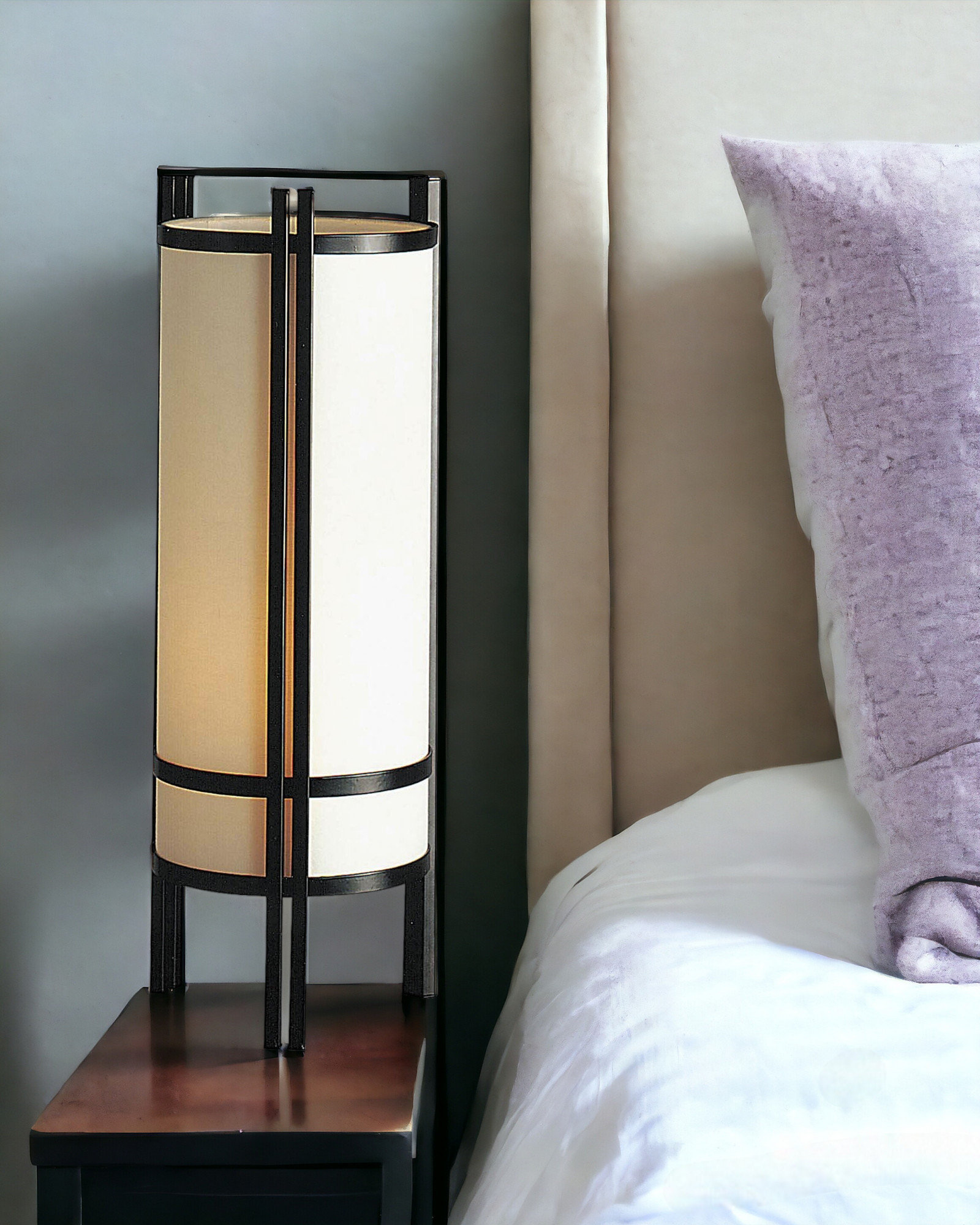Latitude Run® 24" Black and Off White Cylinder Bedside Table Lamp | Wayfair