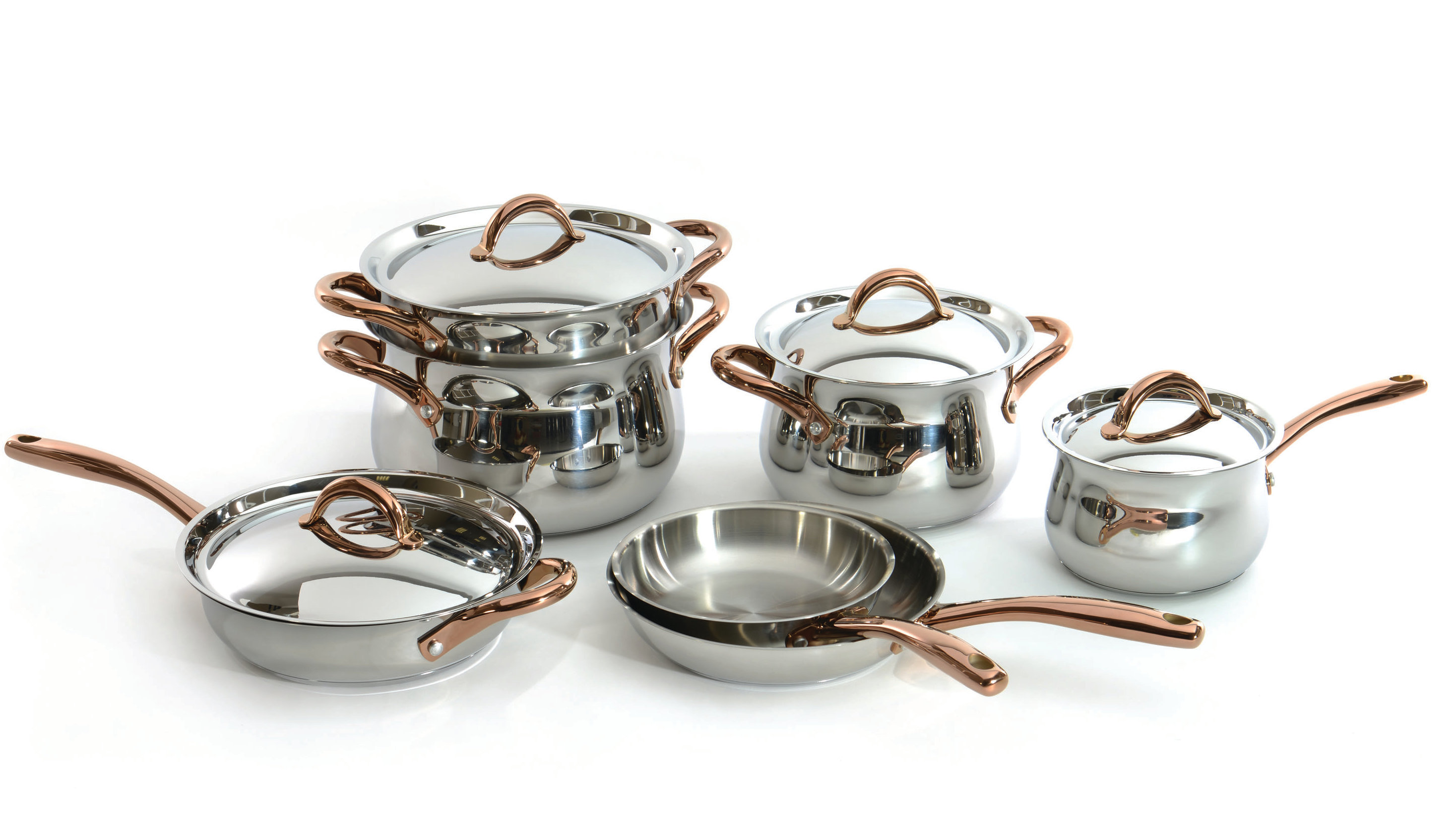BergHOFF Ouro Gold 11Pc 18/10 Stainless Steel Cookware Set with Rose ...