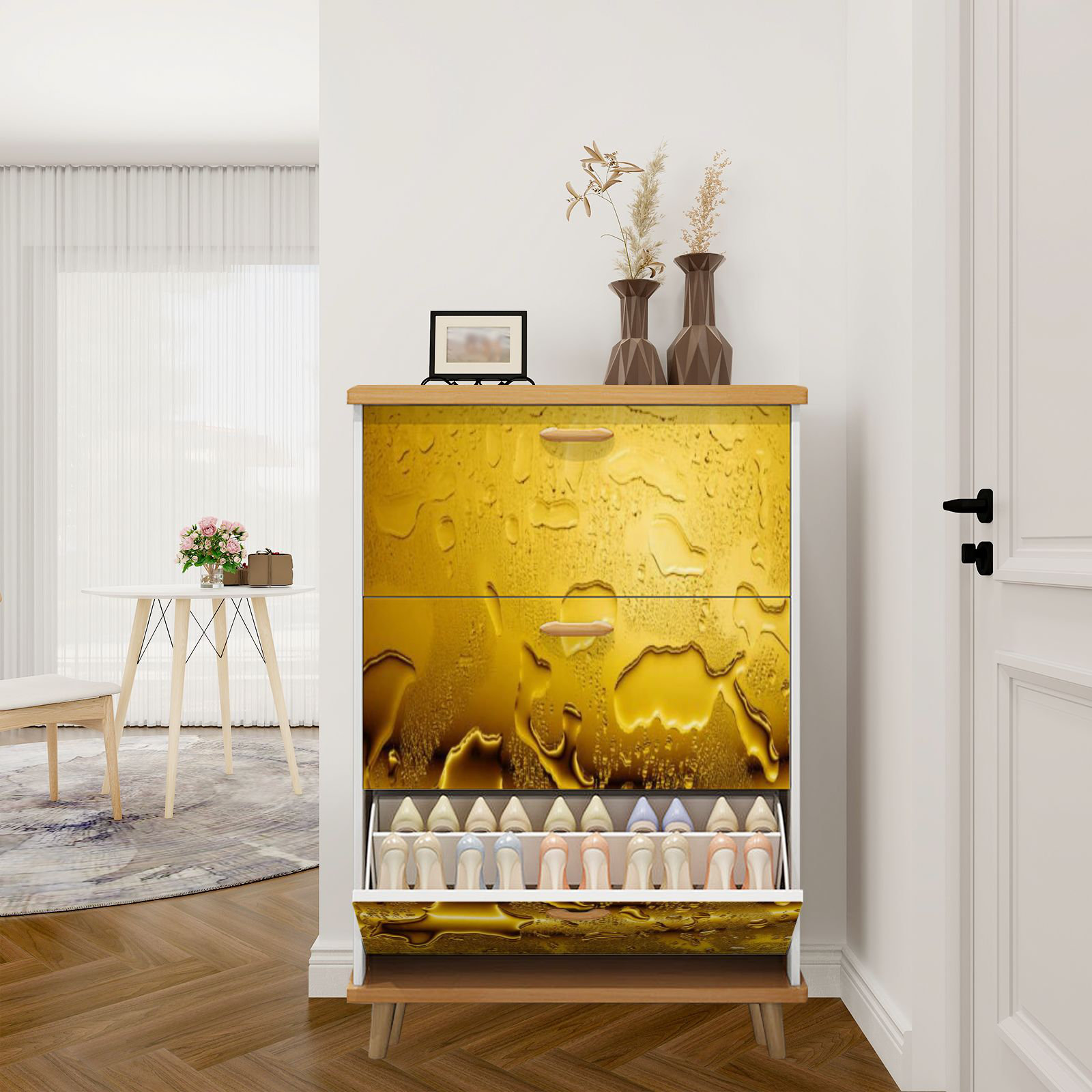 East Urban Home Shoe Storage Cabinet with 3 Flip Drawers for Water ...