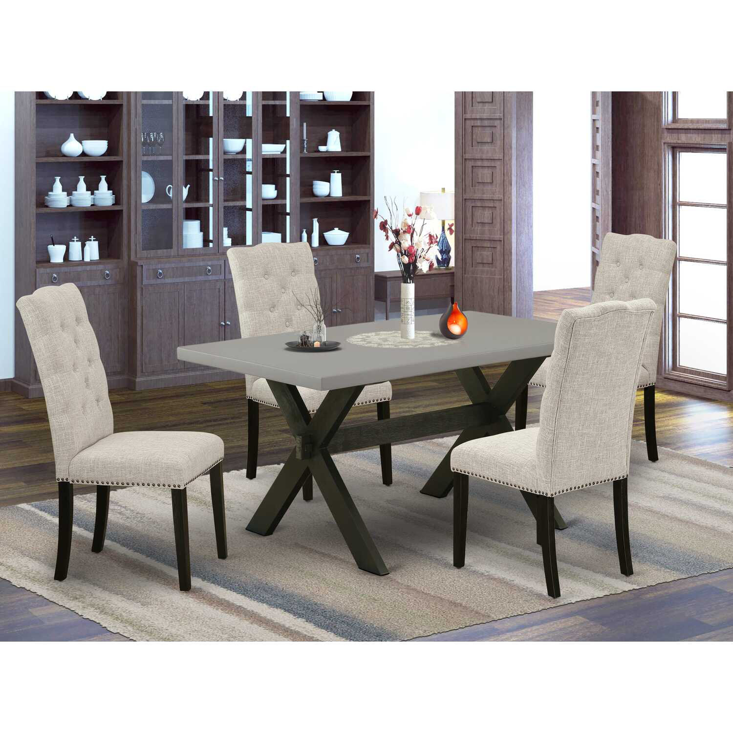 Gracie Oaks 5-Piece Rectangle Natural Oak Finish Solid Wood Top Dining ...