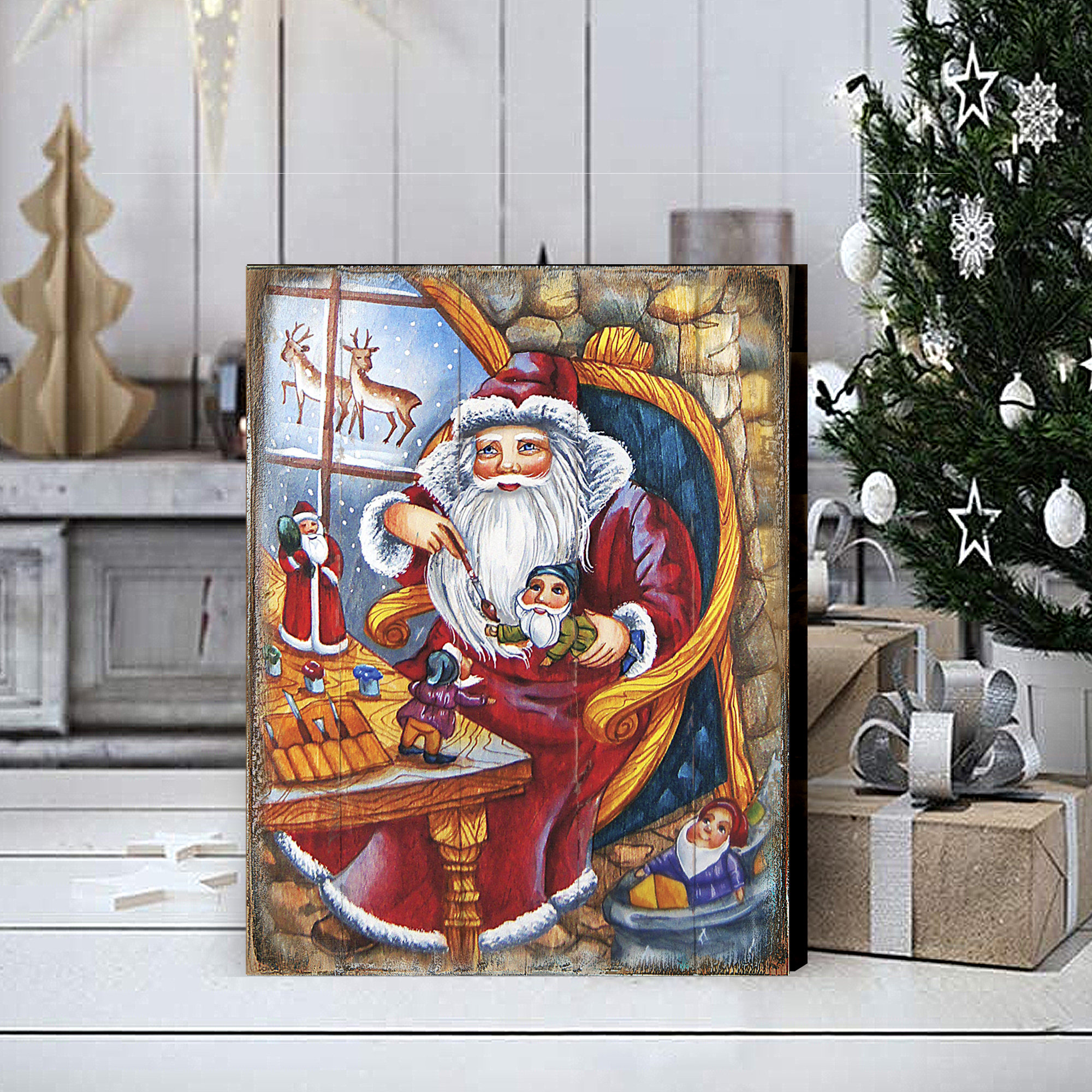 The Holiday Aisle® Wall Block Collection Christmas Workshop Santa Wall ...