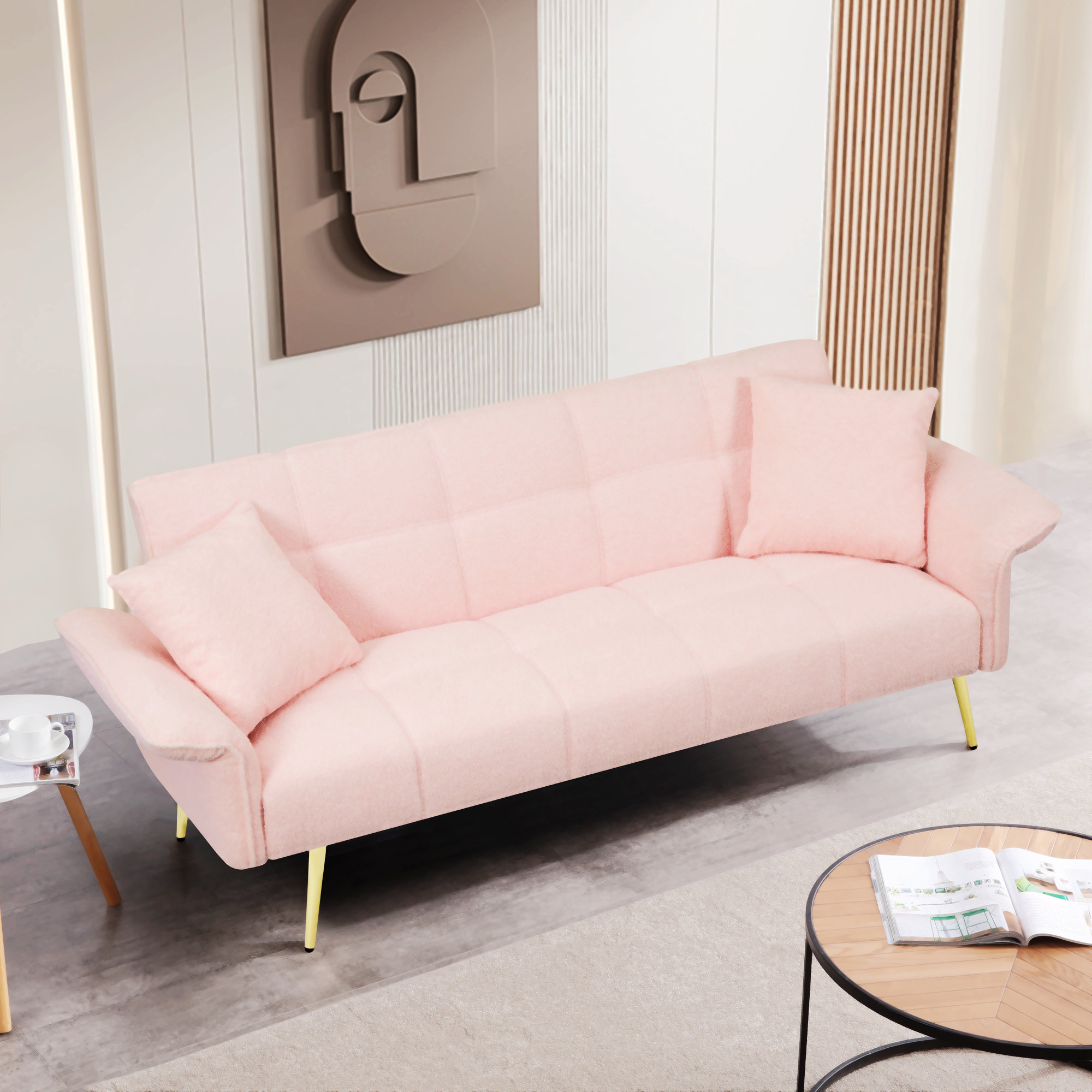 Mercer41 Bethesde Teddy Fleece Rolled Arms Sleeper Sofa,Convertible ...