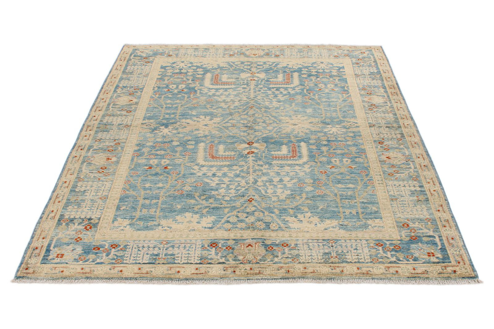 Home and Rugs 5x7 Light Blue and Ivory Anatolian Traditional Rug | Wayfair