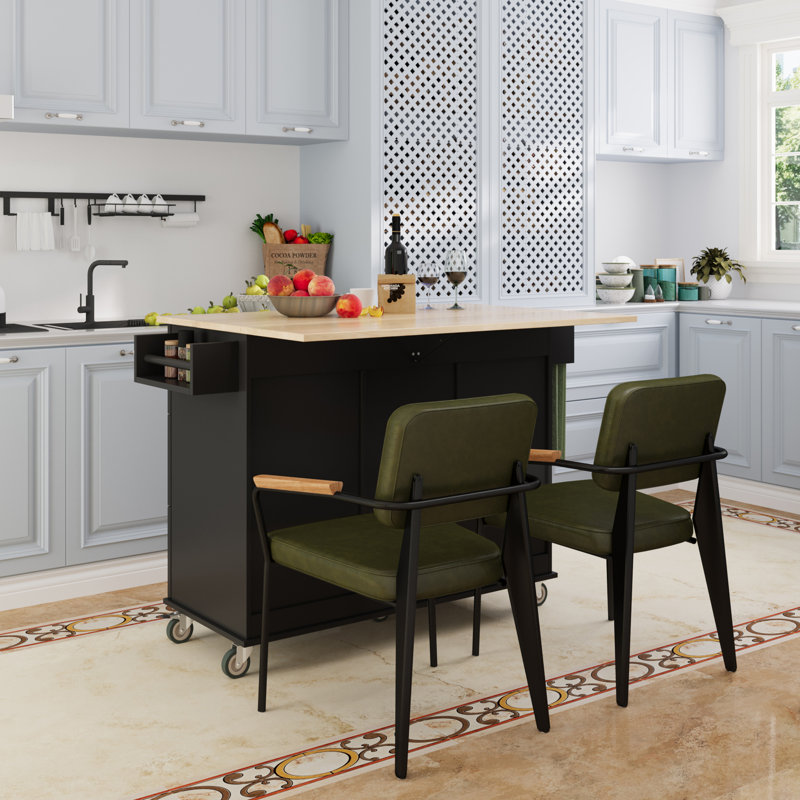 Red Barrel Studio® Taysean Rolling Kitchen Island with Wood Top | Wayfair