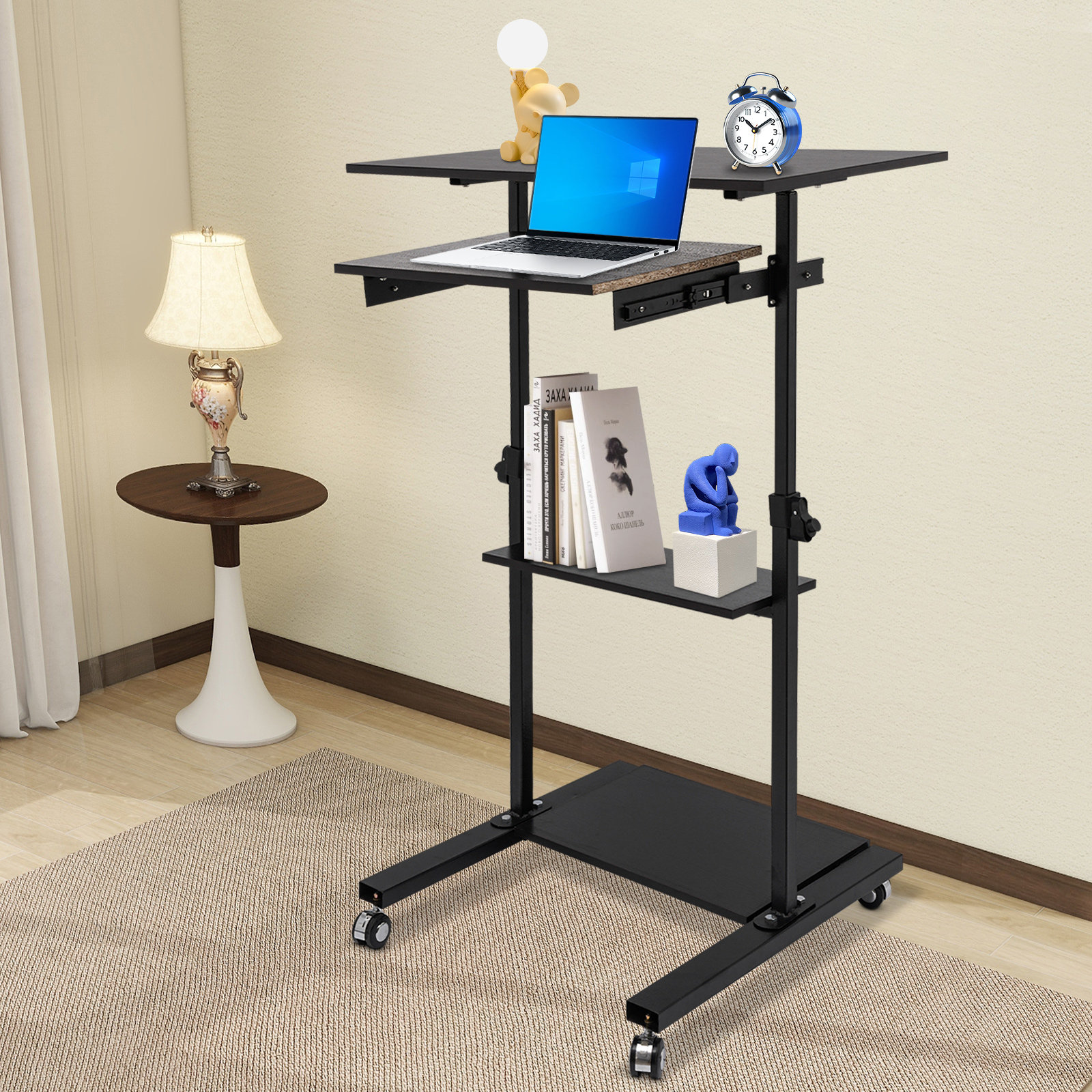 Inbox Zero Standing Black Computer Desk 32” With Caster Rails | Wayfair