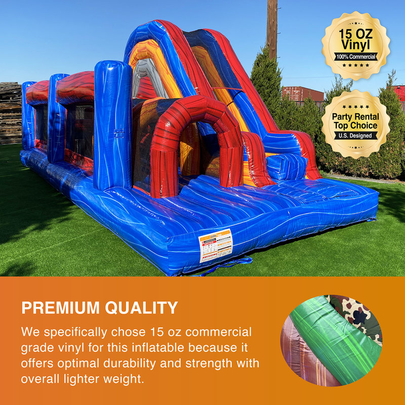 XJUMP Obstacle Course Bounce House with Slide (with Blower) | Wayfair