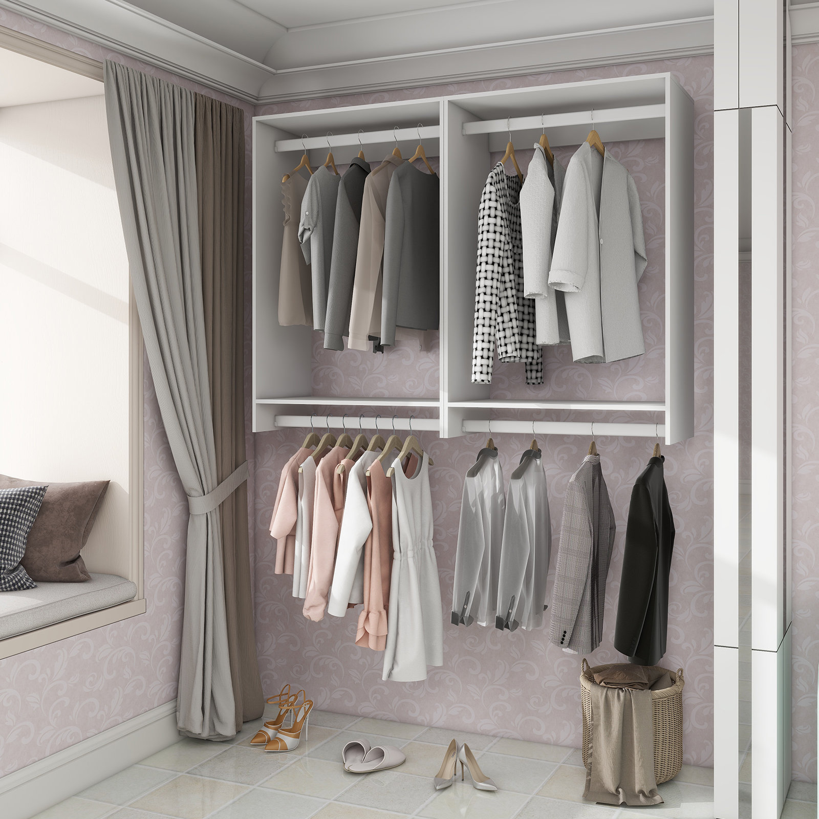 Latitude Run® White Closet Organizer System with 2 Modular Units ...