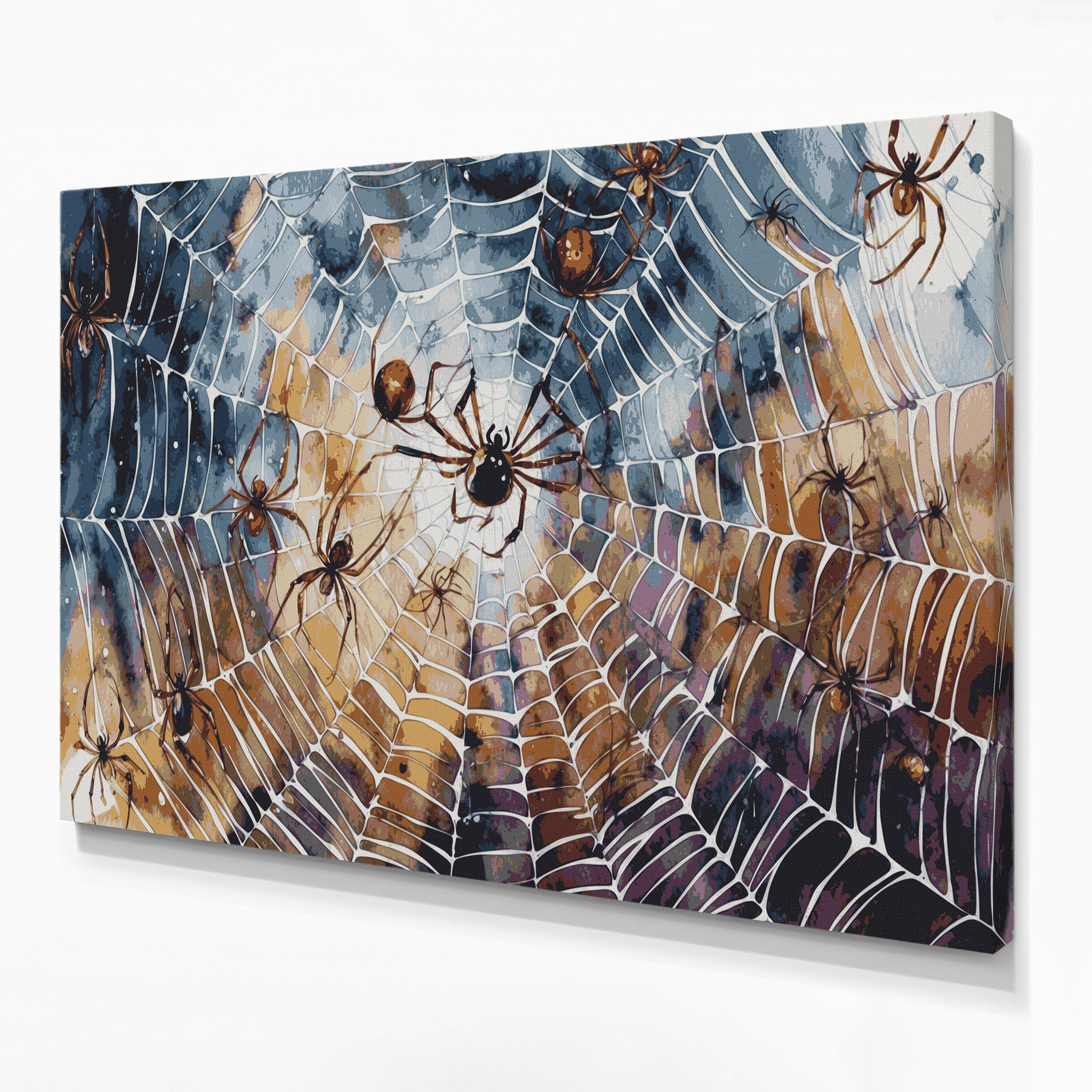 Mercer41 Halloween Spiders and spider webs Gray Canvas Wall Art | Wayfair