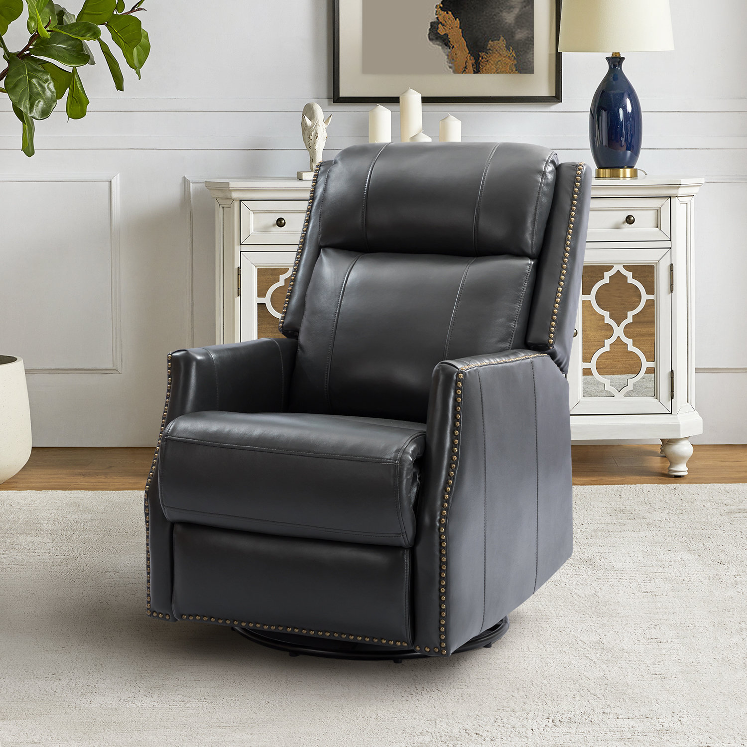 Red Barrel Studio® Elimelec Genuine Leather Manual Swivel Recliner ...