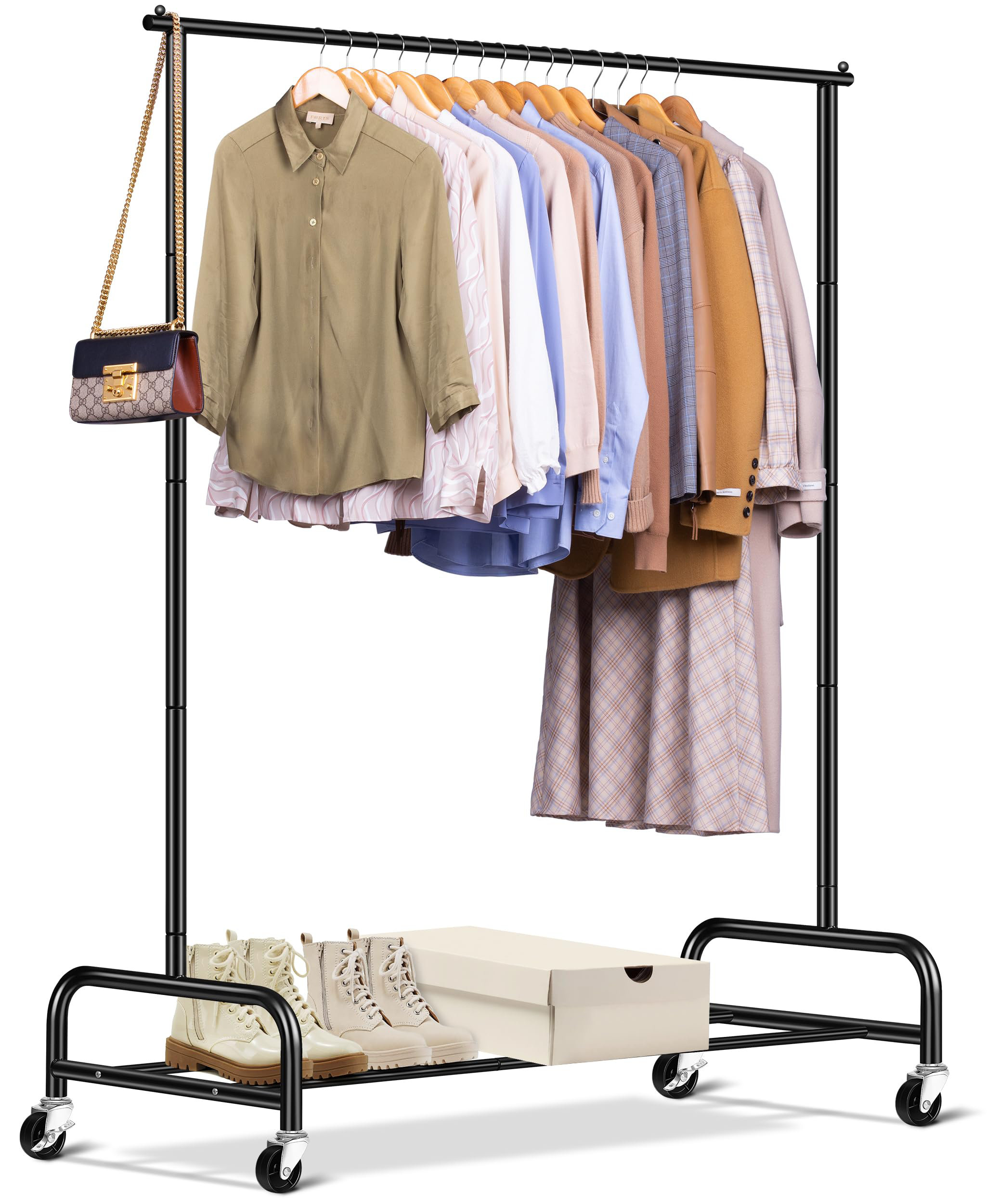 Rebrilliant Heavy Duty 43" Rolling Garment Rack, Metal Clothes Hanging ...
