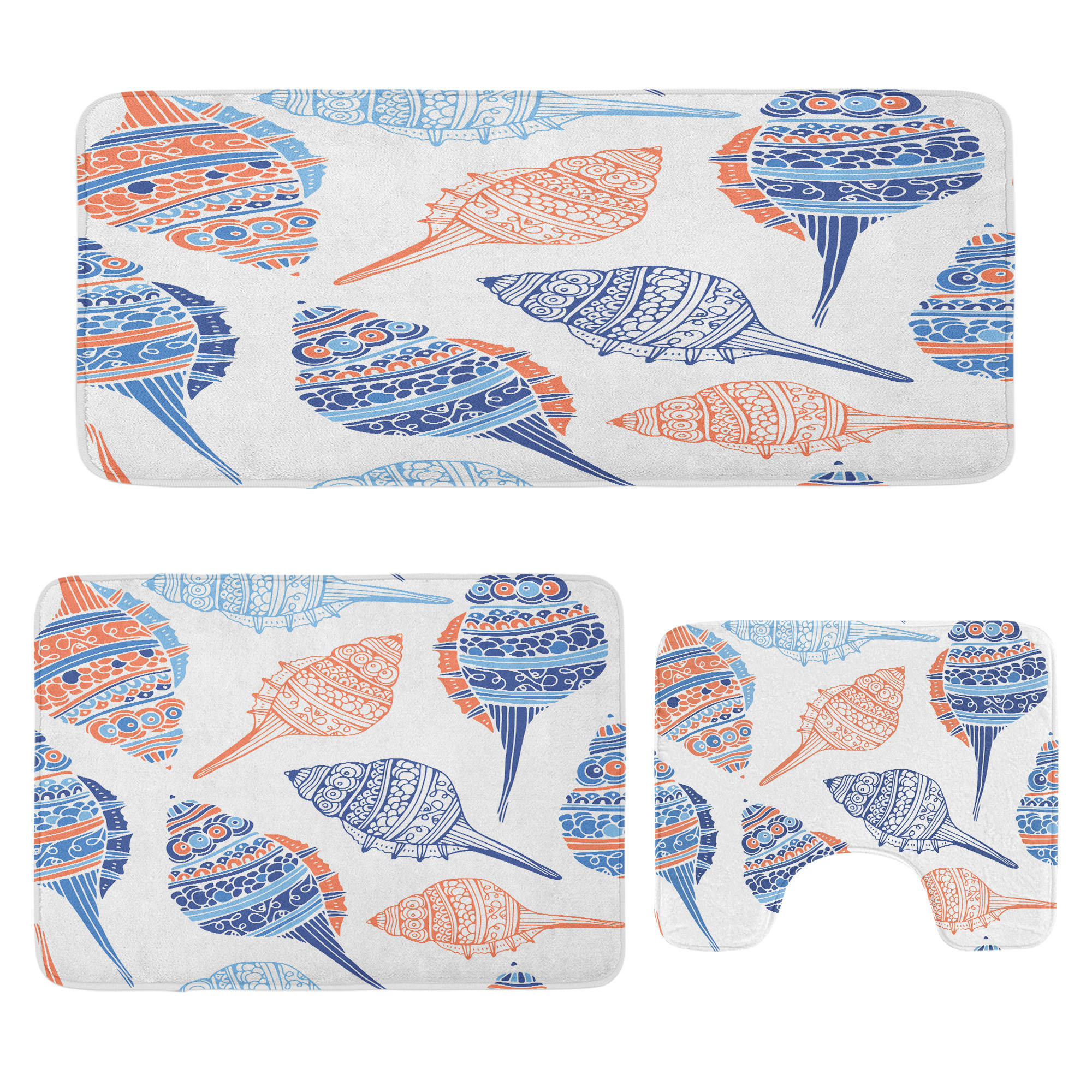 Latitude Run® Seashell Bathroom Rug Set 3 Pieces U-Shape & Rectangle ...