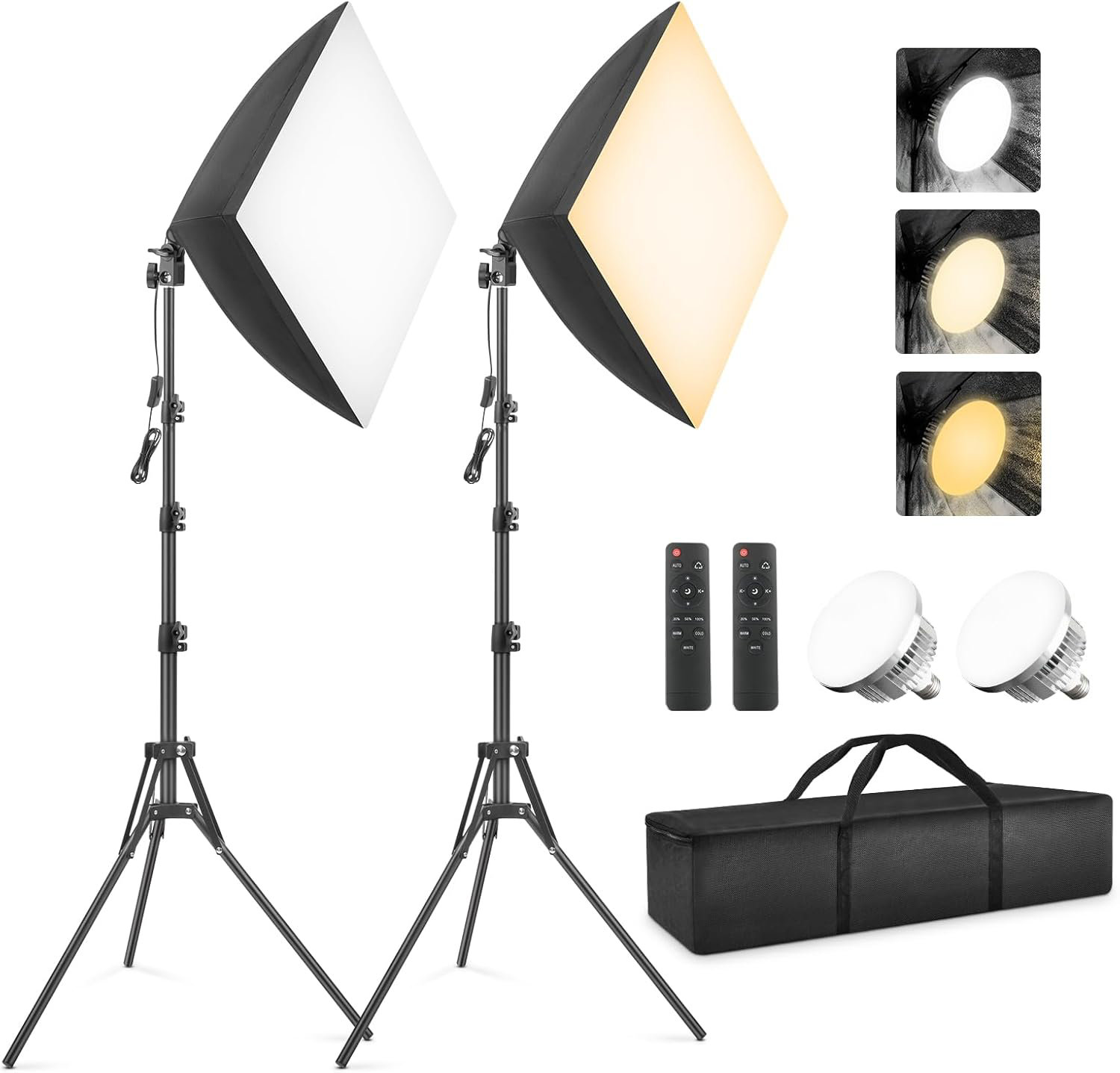 JJbaok 2-Pack Softbox Lighting Kit With Dimmable 85W LED Bulbs ...