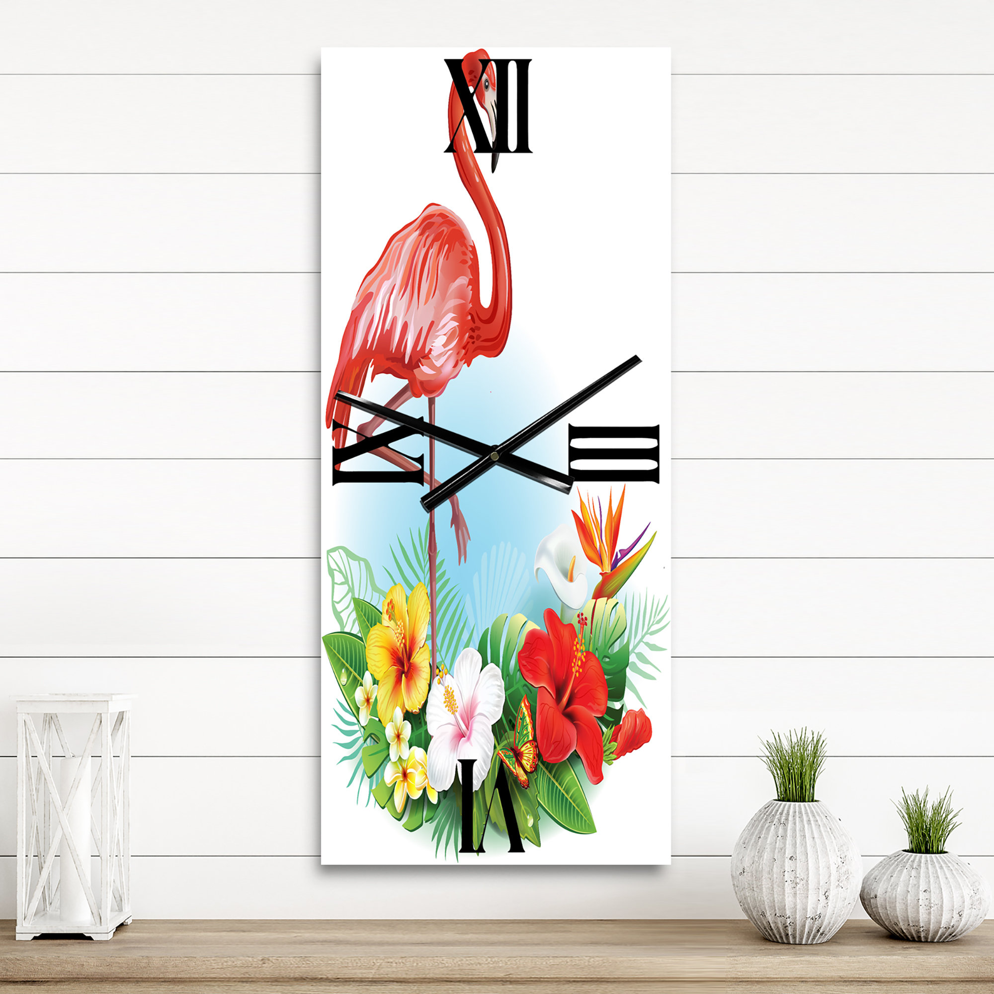 East Urban Home Arrangement with Tropical Flowers and Flamingo ...