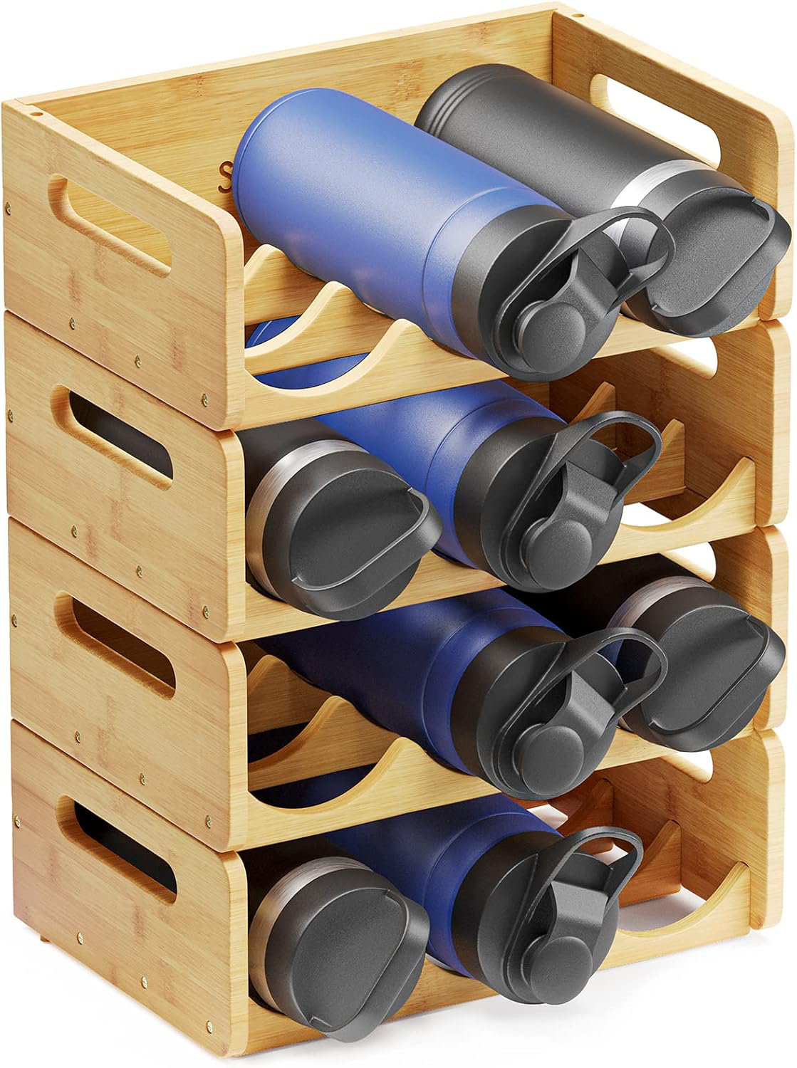 SpaceAid Bamboo Water Bottle Organizer with Labels, 4-Pack 3-Slot ...