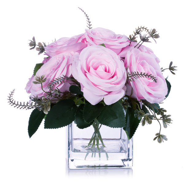 Primrue Faux Silk Roses Arrangement in Vase | Wayfair
