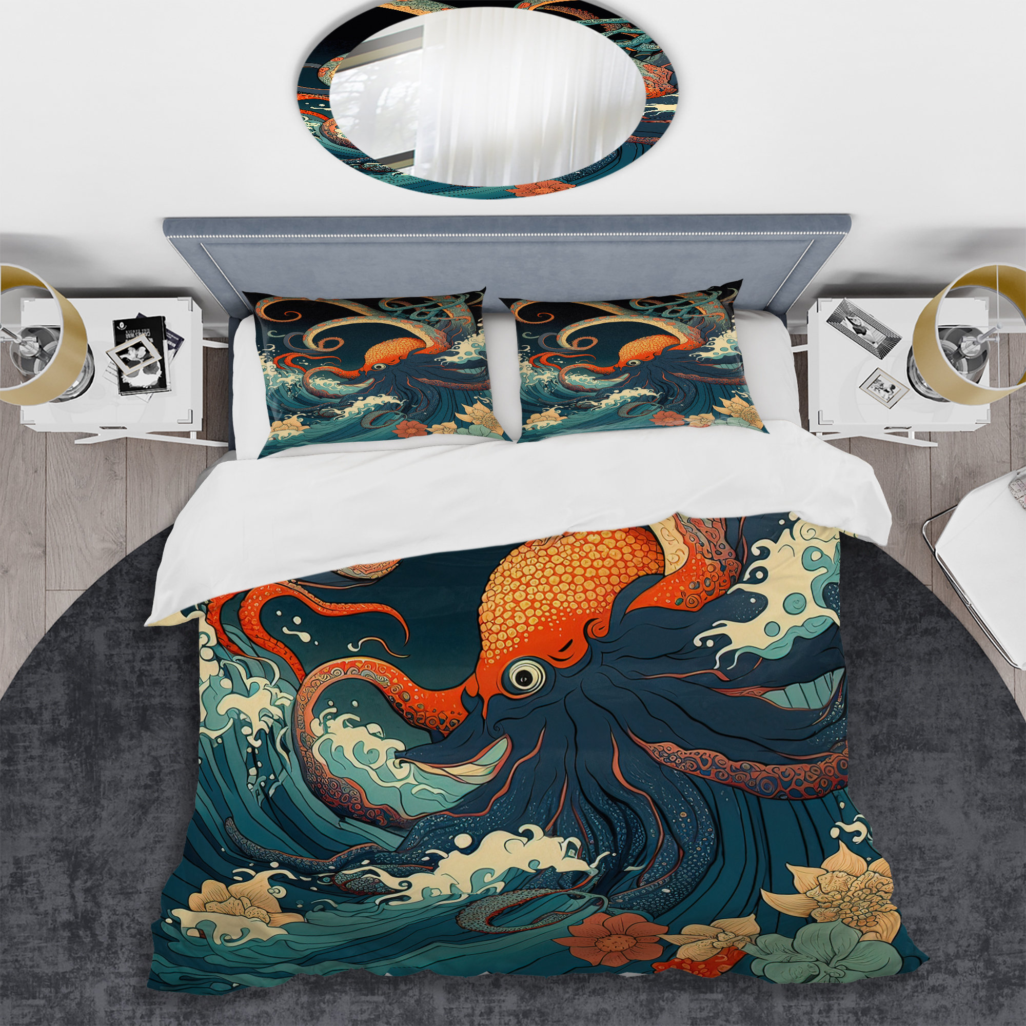 Design Art Japanese Landscape With Octopus V - Japan Duvet Cover Set ...