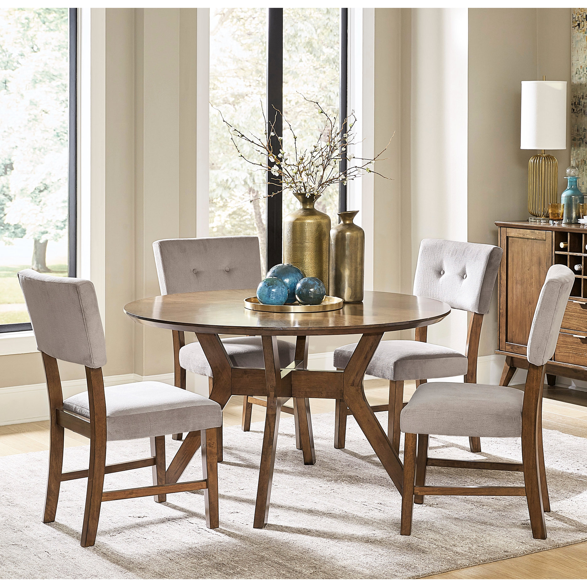 Lark Manor™ Oak Finish Dining Chairs, Mid-century Modern, Of 2, Gray Button- Upholstery Modern ...