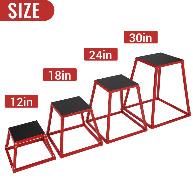 Qeetex 12+18+24+30 inches red Plyometric Jump Stools Steel Plyo ...