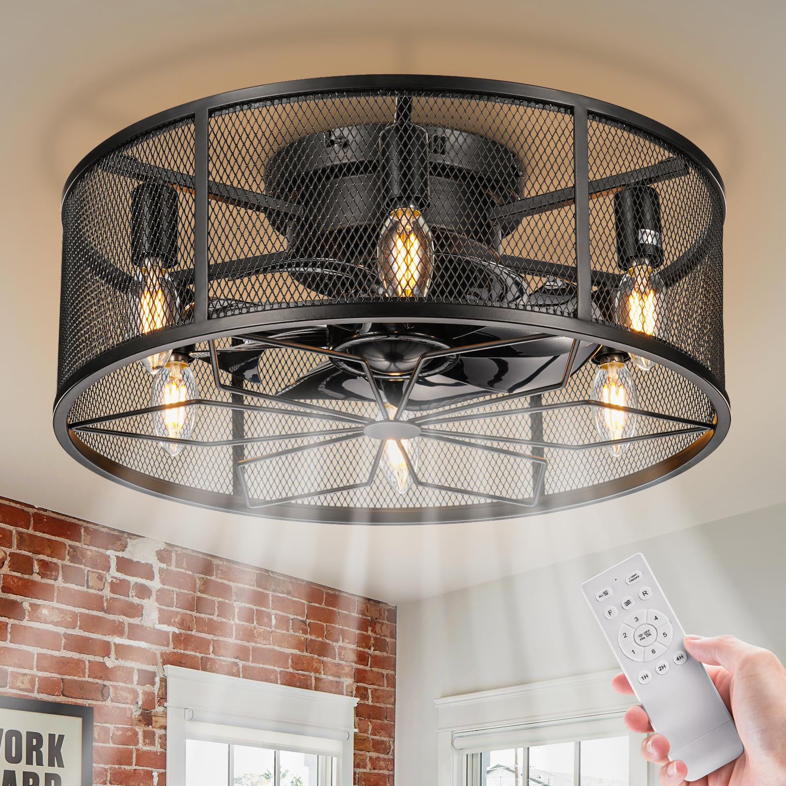 17 Stories 17.7'' -6 - Light Black Caged Ceiling Fan with Remote ...