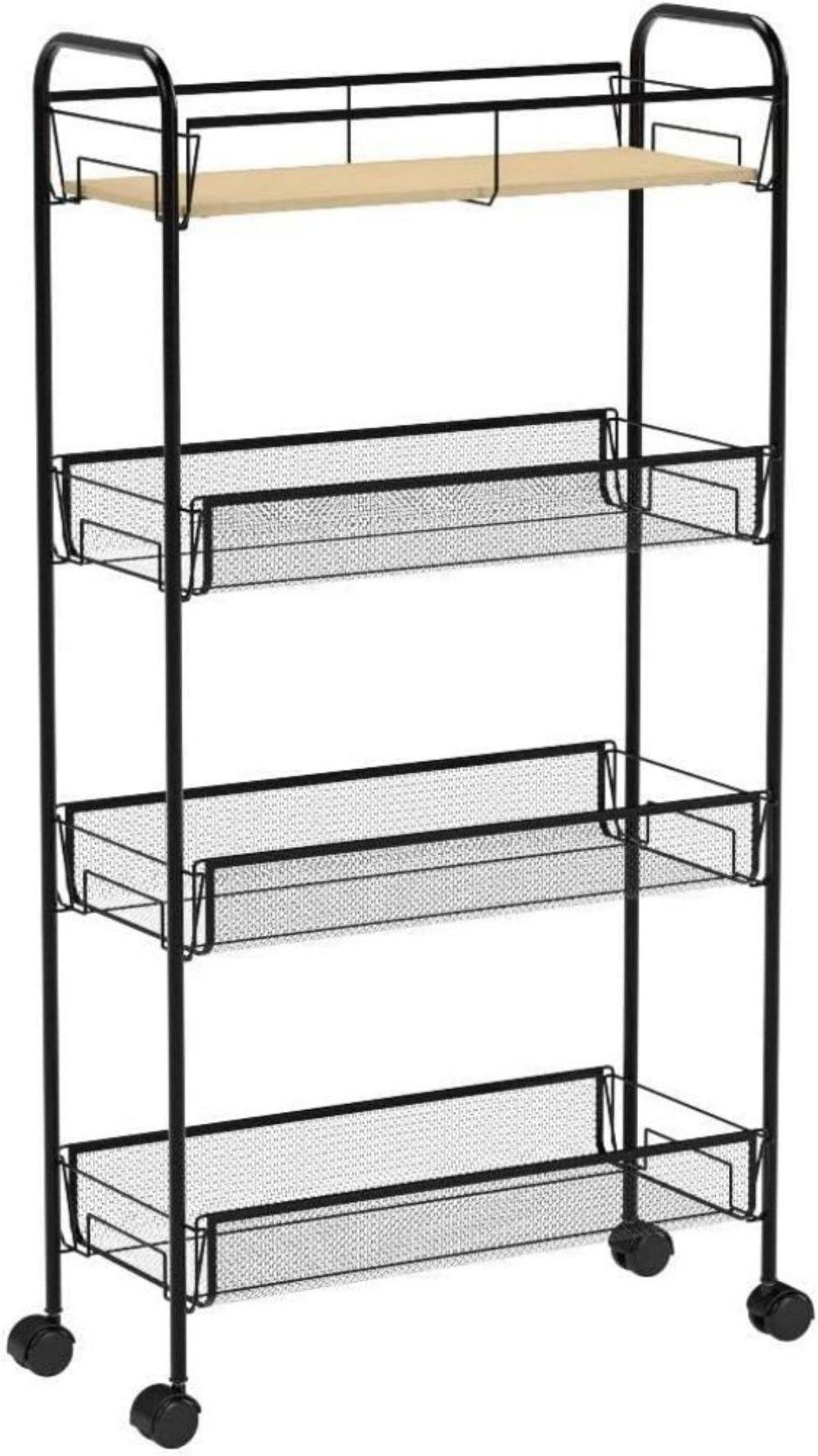 Rainbow Home 4-Tier Slim Rolling Cart,Metal Utility Cart,Slide Out ...