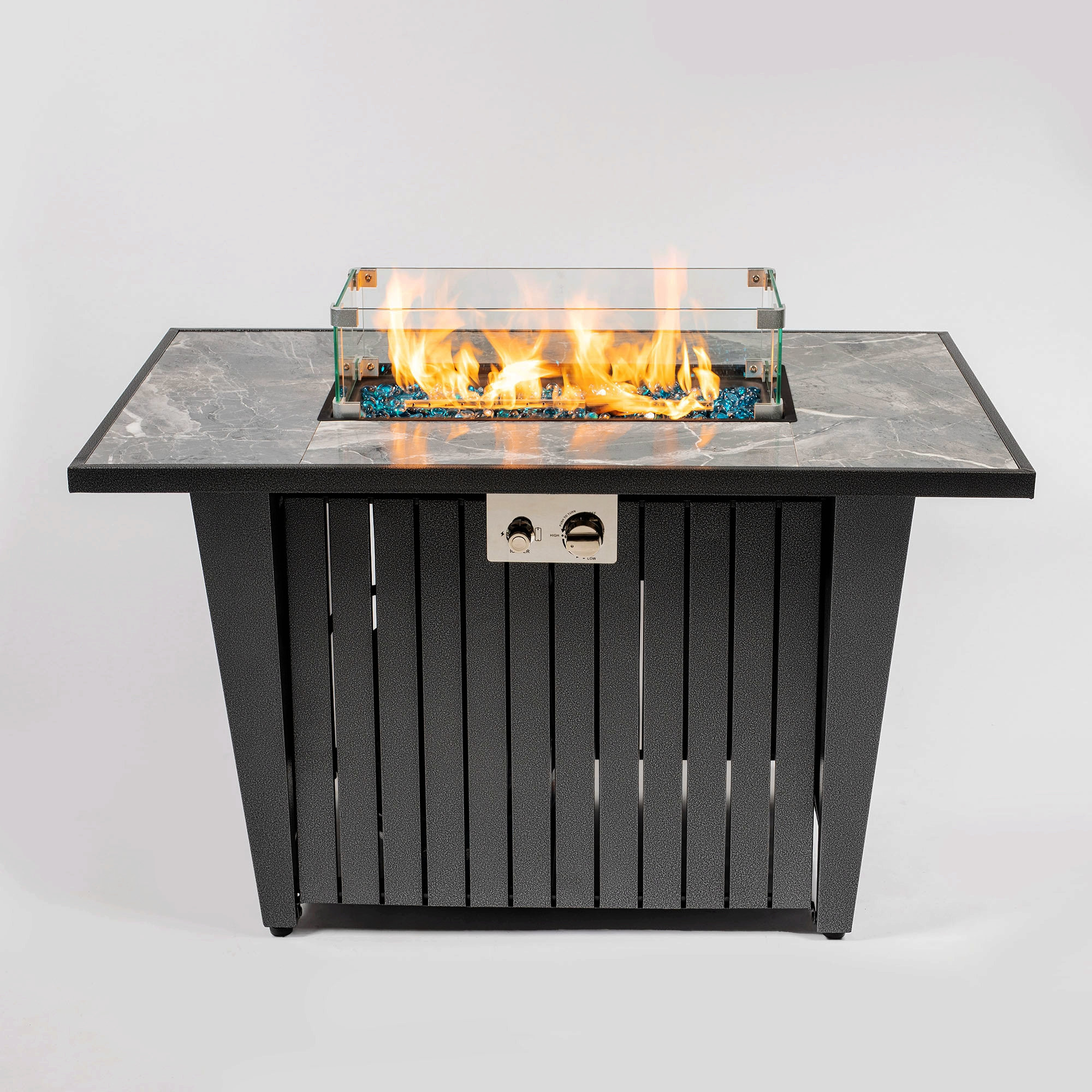 Latitude Run® Morden Steel Fire Pit Table With Marble Tile Tabletop ...