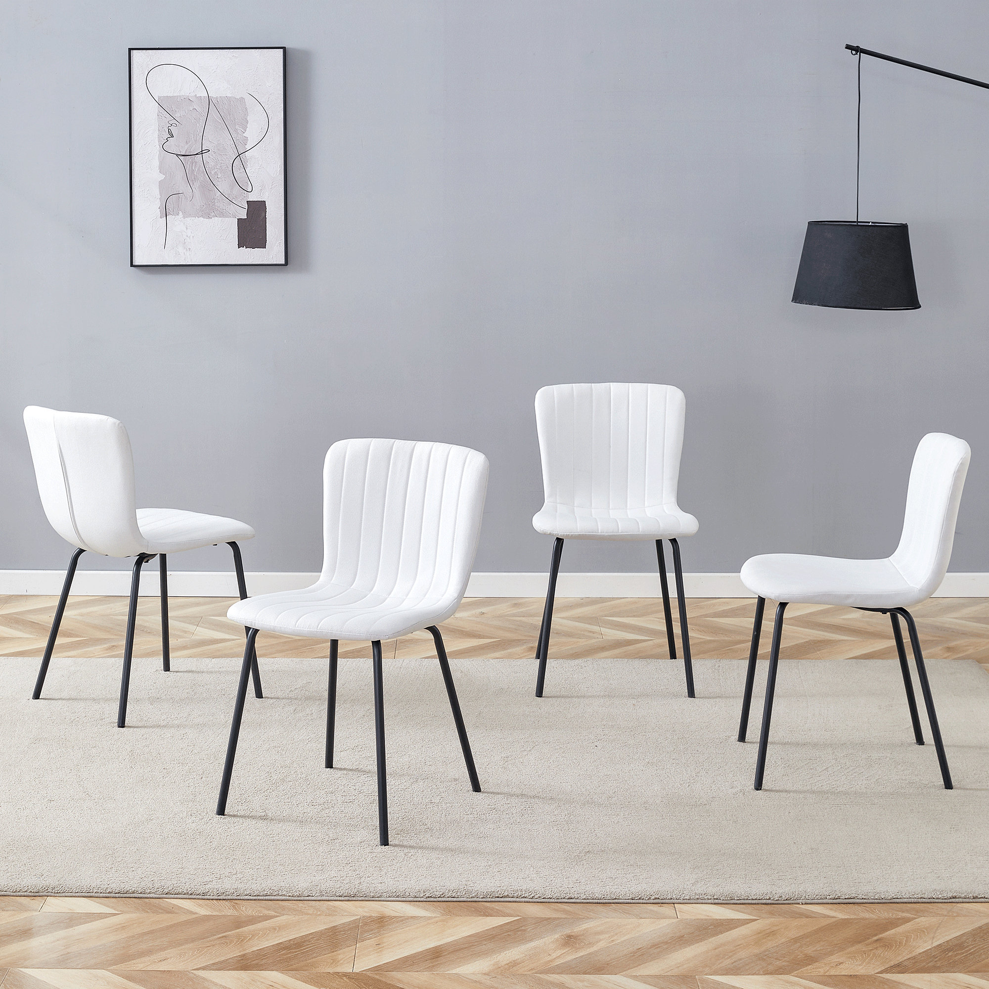 Corrigan Studio Set Of 4 Luxury Minimalist White Dining Chairs With Black Metal Legs - Wayfair ...